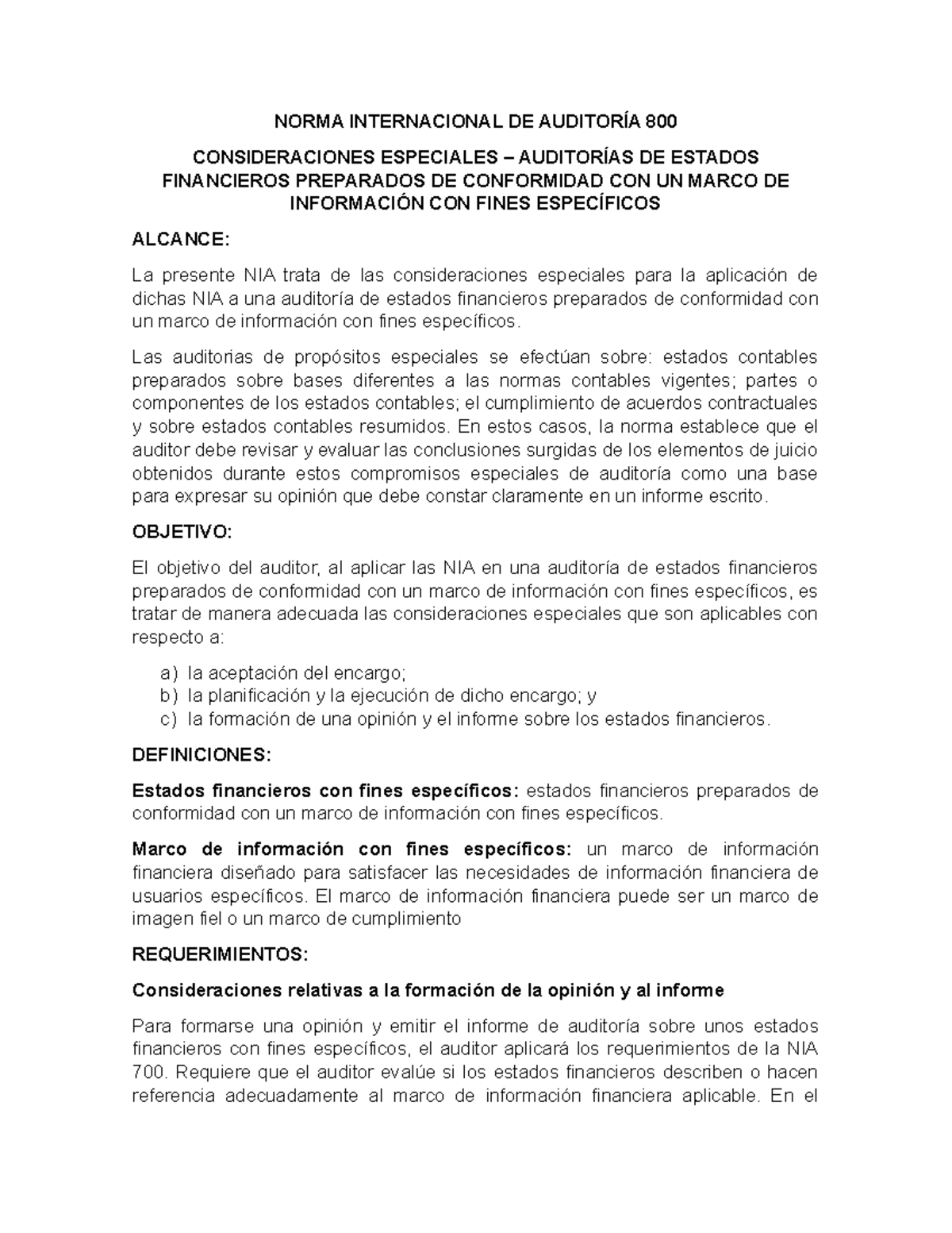 NIA 800 - audi - NORMA INTERNACIONAL DE AUDITORÍA 800 CONSIDERACIONES ...