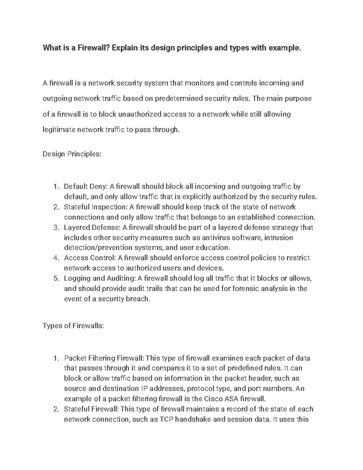 What is a Firewall Explain its design principles and types with example ...