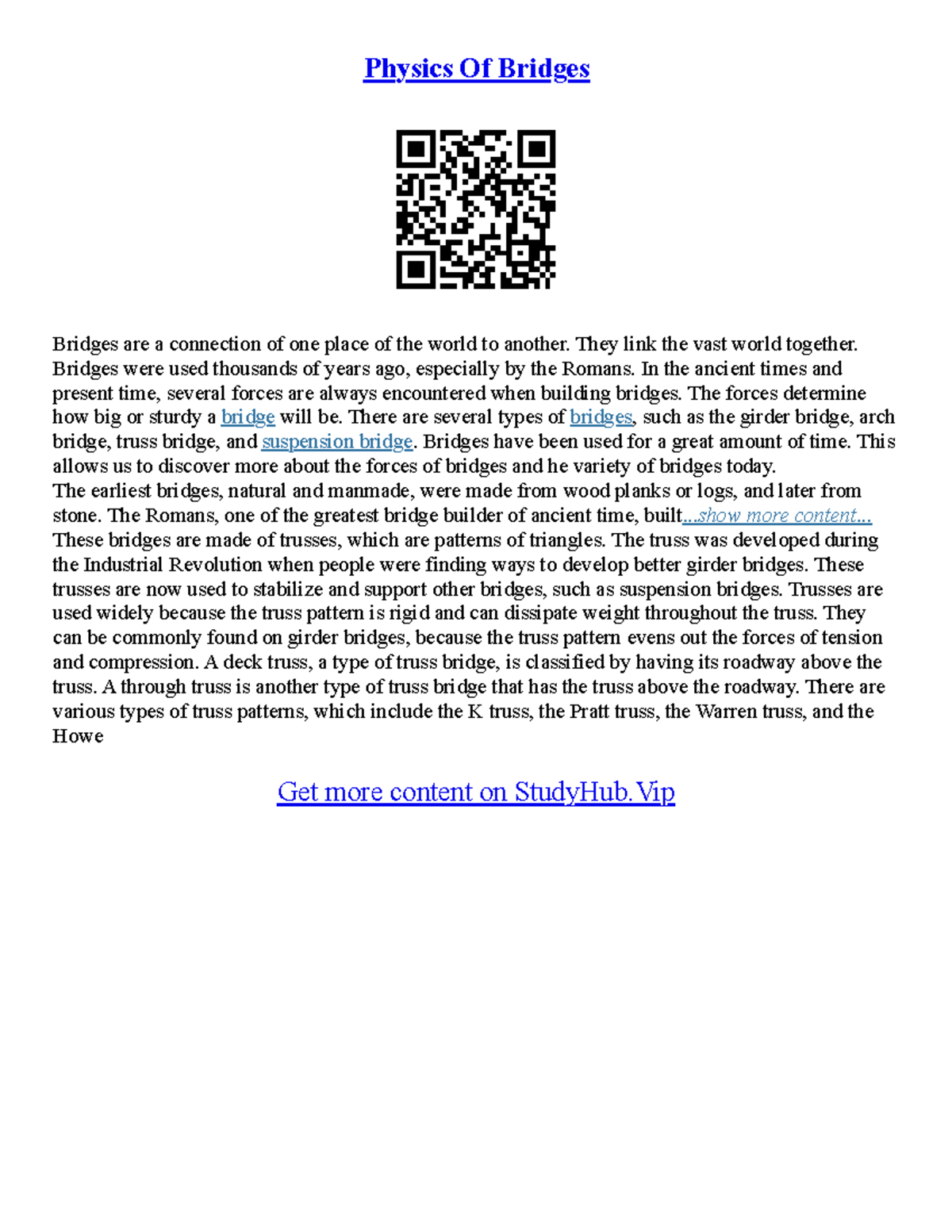 Essay On Bridges - Physics Of Bridges Bridges are a connection of one ...