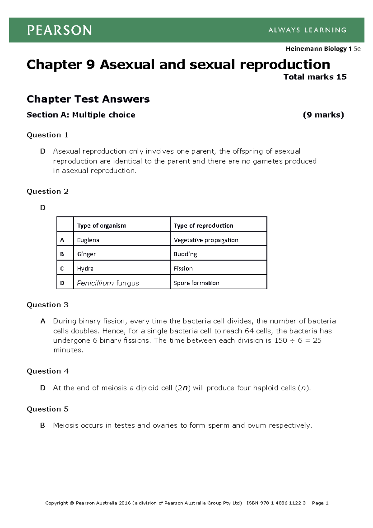 BIO11 CH09 Test Answers - Chapter 9 Asexual and sexual reproduction ...