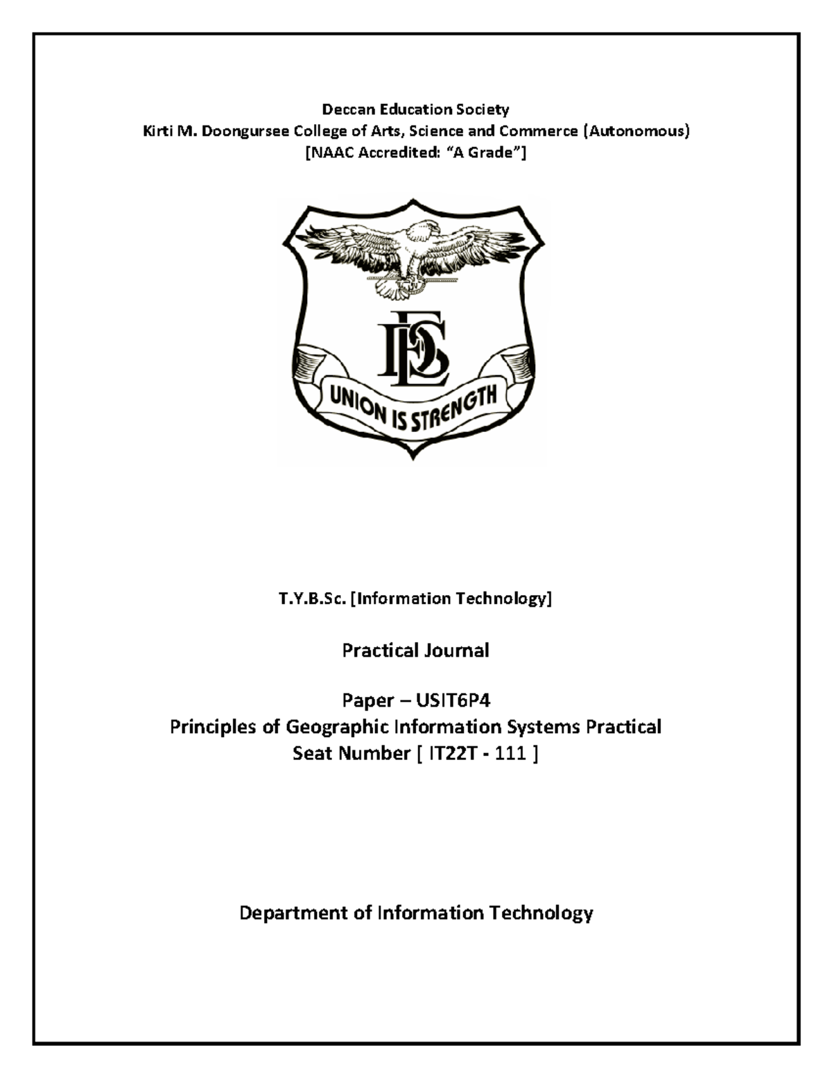 GIS Practical Final Roll No 111 - Deccan Education Society Kirti M ...