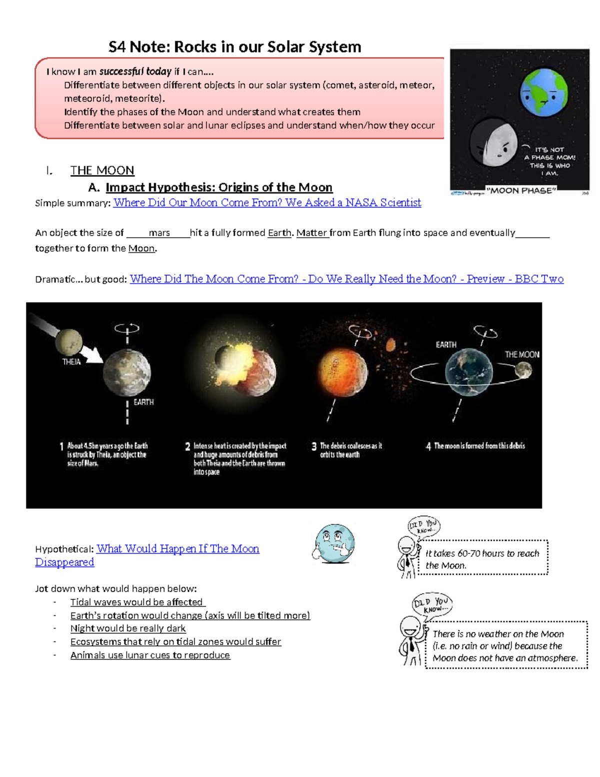 Copy of S4 Note Rocks in our Solar System - S4 Note: Rocks in our Solar ...