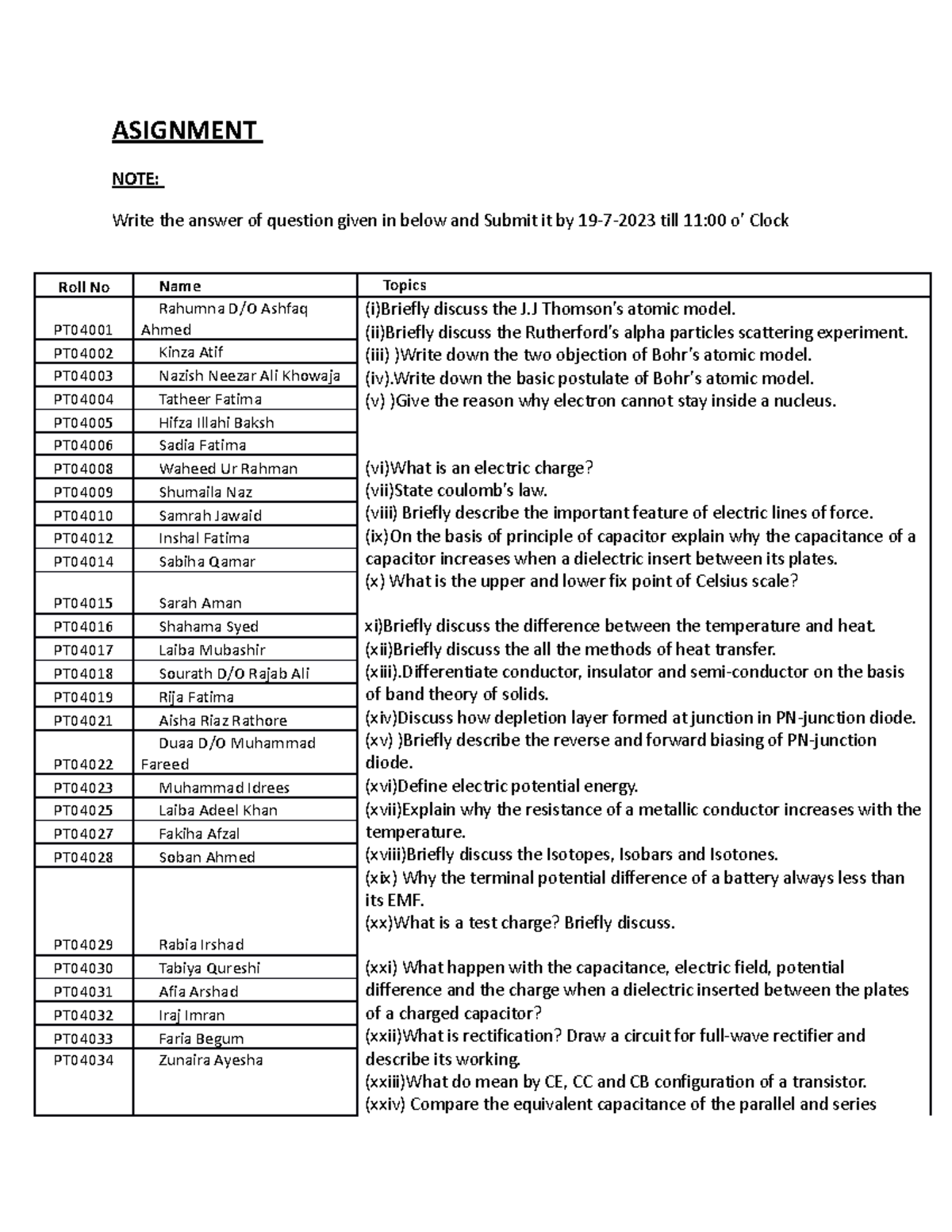 Asignment All Possible Questions According To Exam Point Of View Asignment Note Write The