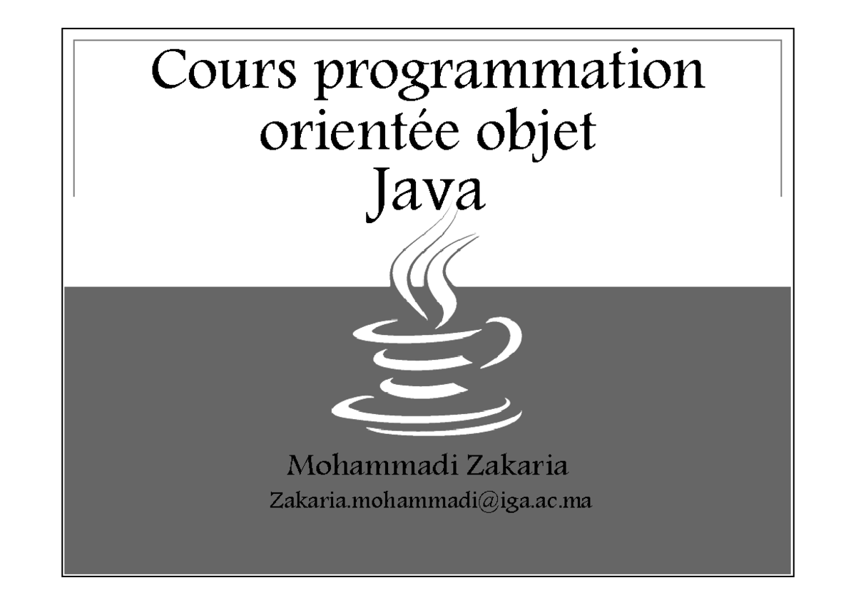 Chap1 (JAVA) - Syntaxe de base - Cours programmation orientée objet Java Mohammadi Zakaria - Studocu