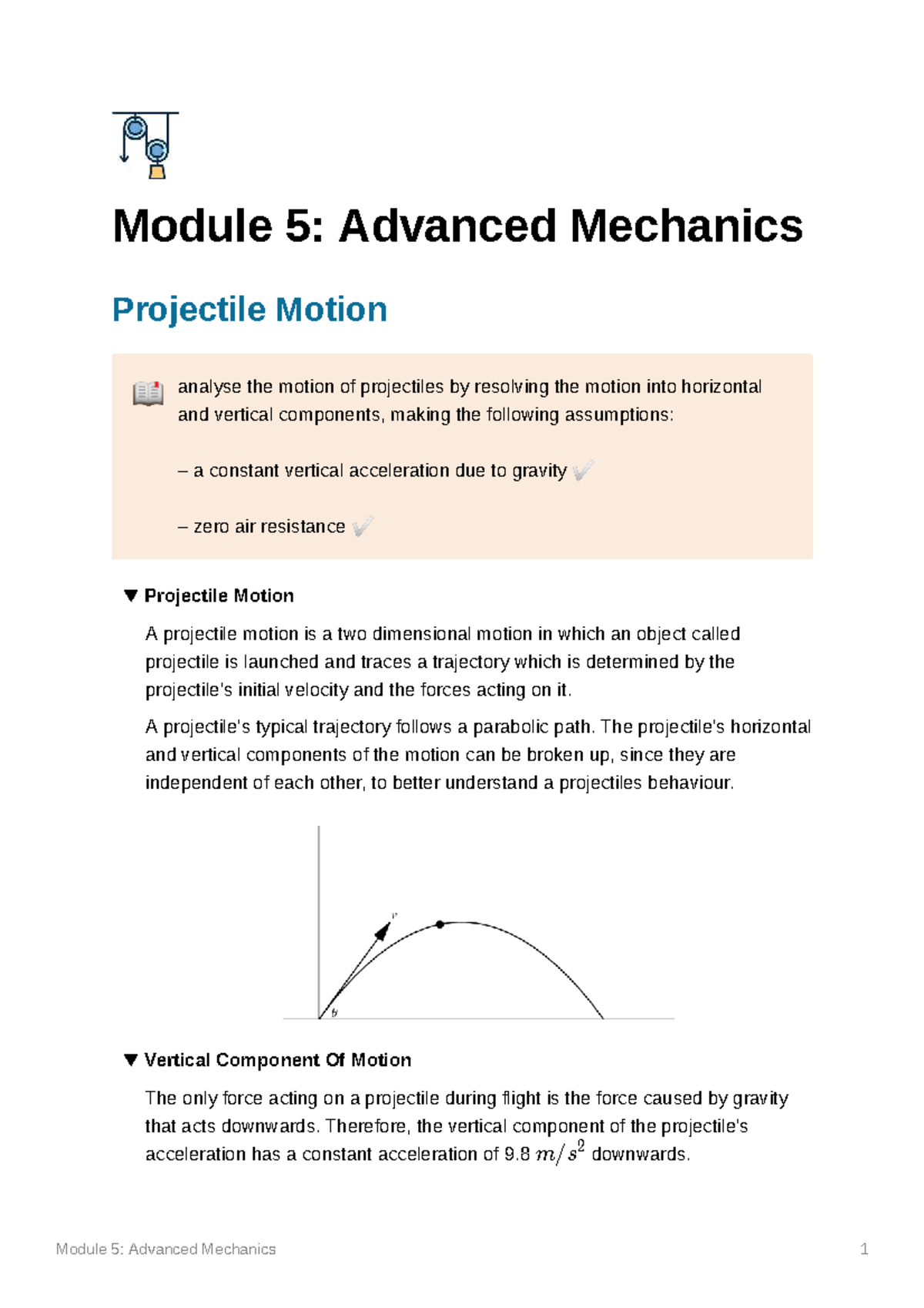 Module 5 (Advanced Mechanics) - Module 5: Advanced Mechanics Projectile ...