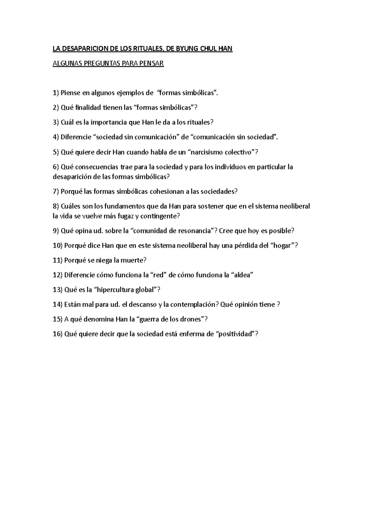 Preguntas Sobre LA Desaparicion DE LOS Rituales - LA DESAPARICION DE ...