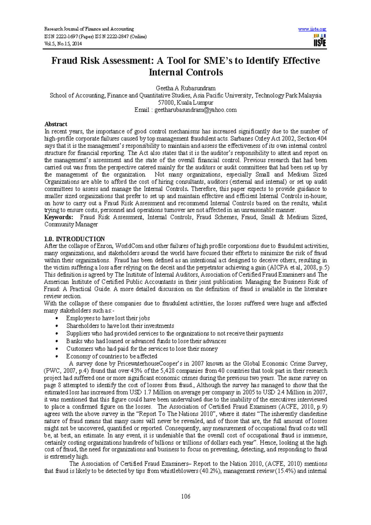 Fraud Risk Assessment - ISSN 2222-1697 (Paper) ISSN 2222-2847 (Online ...