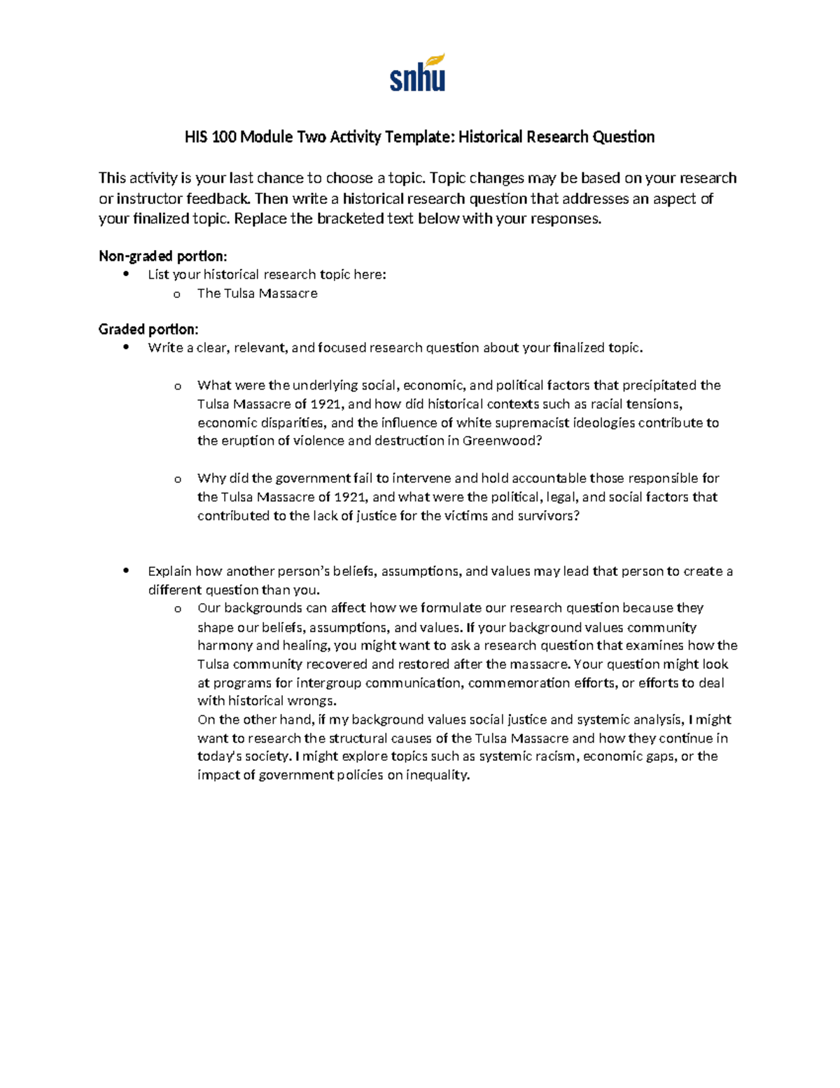 HIS 100 Module 2-1 Activity Research Question Complete - HIS 100 Module ...