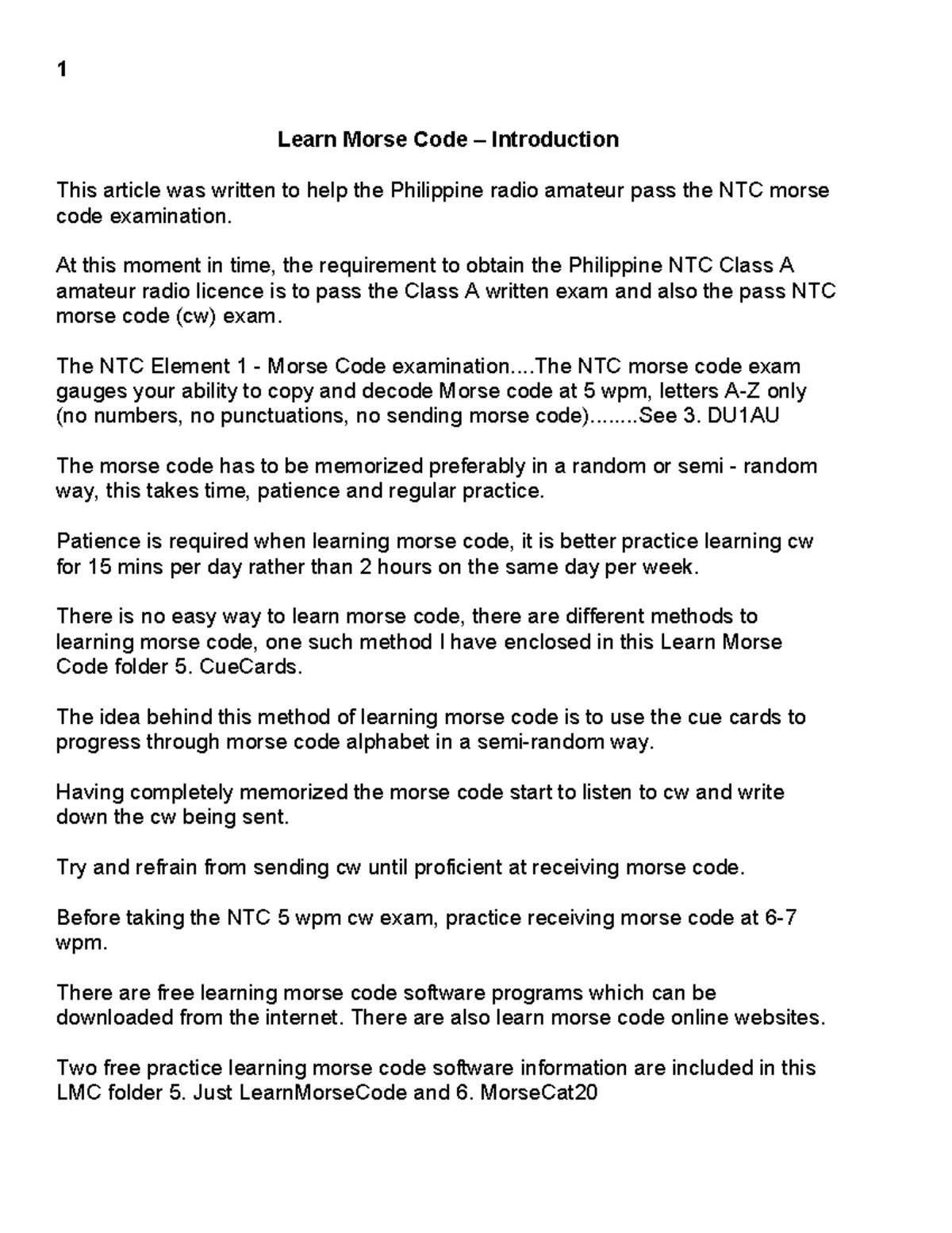 2. LMC Introduction - lecture notes - 1 Learn Morse Code – Introduction ...