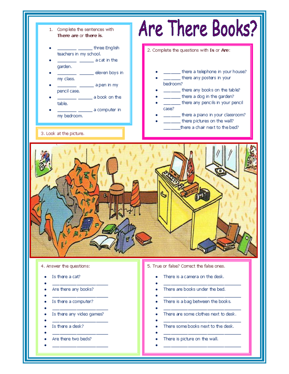 Are-there-books - ENGLISH ACTIVITIES - Complete the sentences with ...