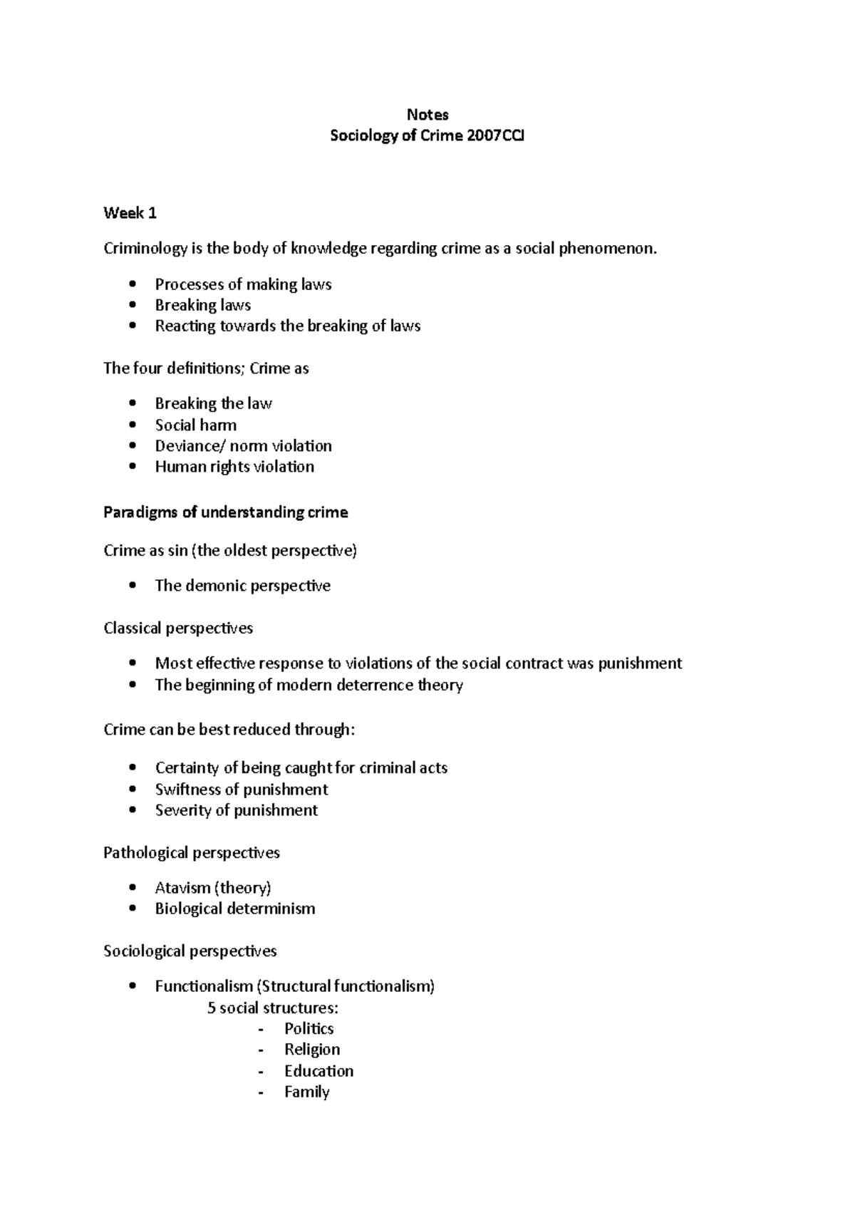 Sociology of Crime lecture & tutorials notes - Notes Sociology of Crime ...