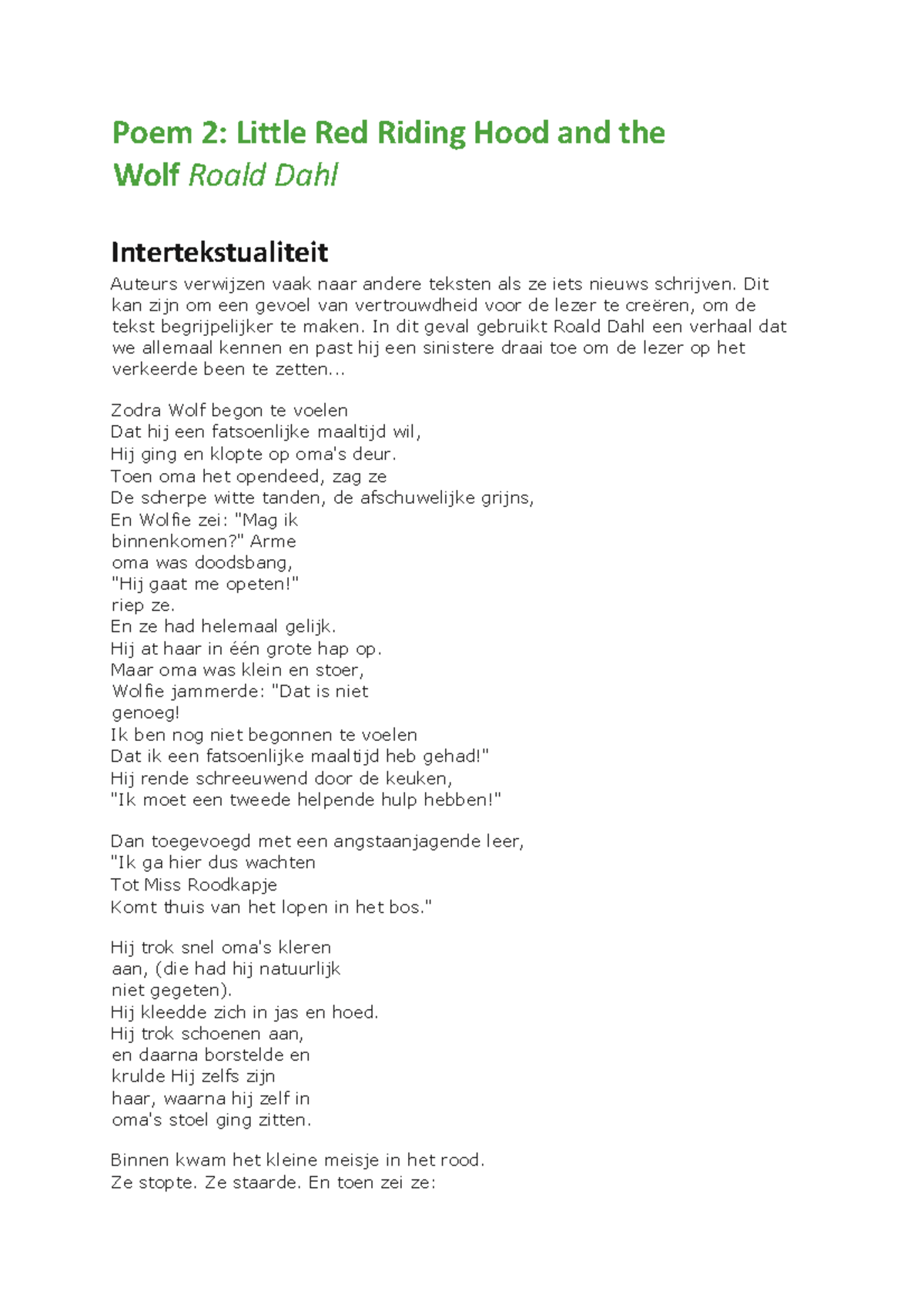 Little Red Riding Hood, vertaling - Poem 2: Little Red Riding Hood and ...