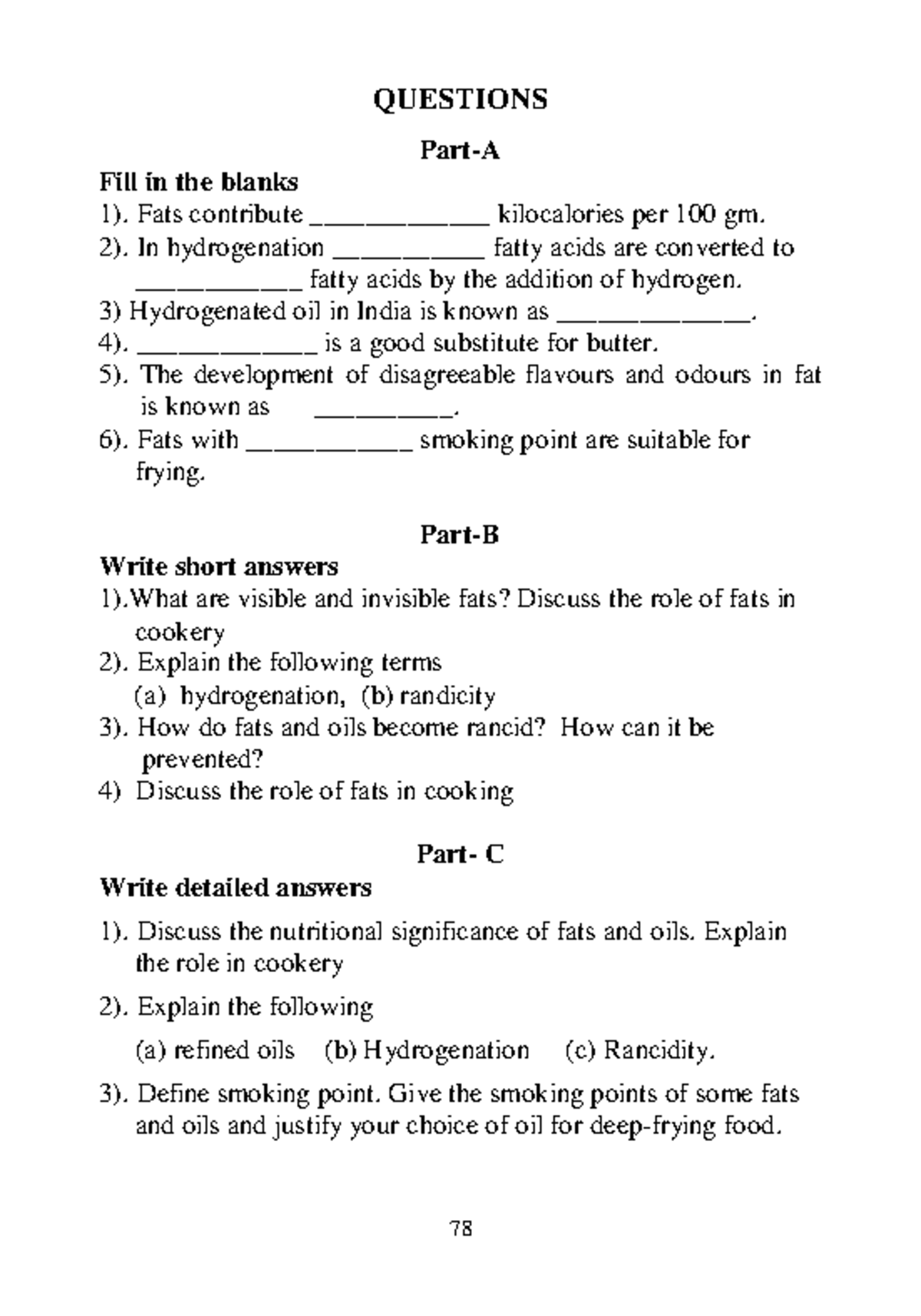 Nutrition and Dietetics 9 - QUESTIONS Part-A Fill in the blanks 1 ...