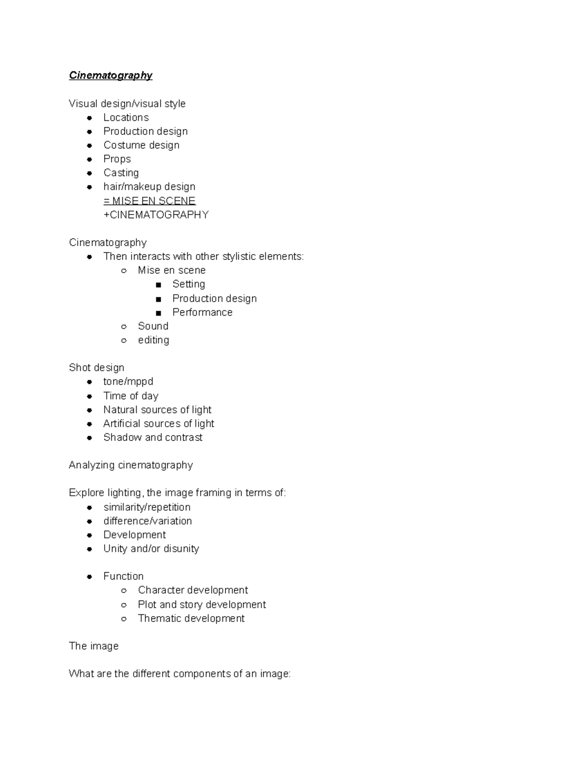 Film Aesthetics: Cinematography - Cinematography Visual design/visual ...