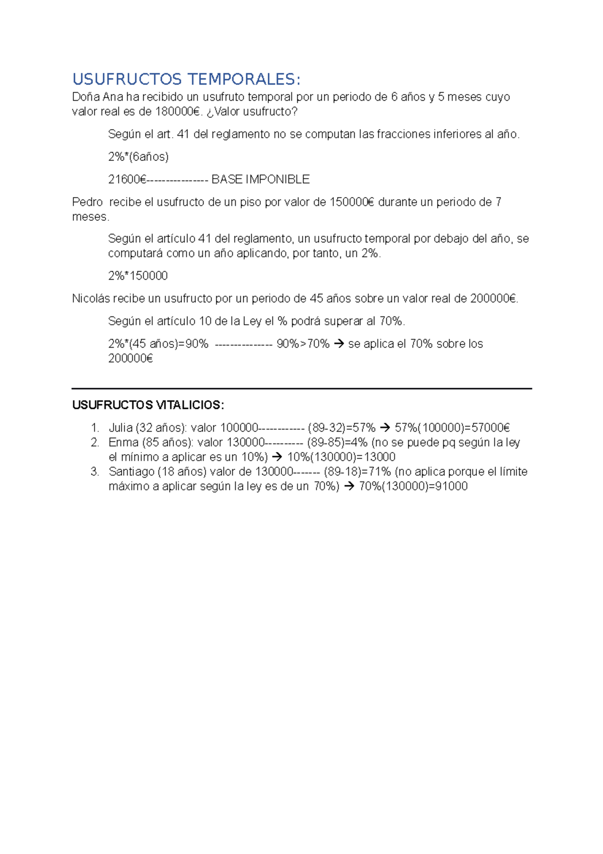 Usufructos Temporales y Vitaliciaos - USUFRUCTOS TEMPORALES: Doña Ana ...