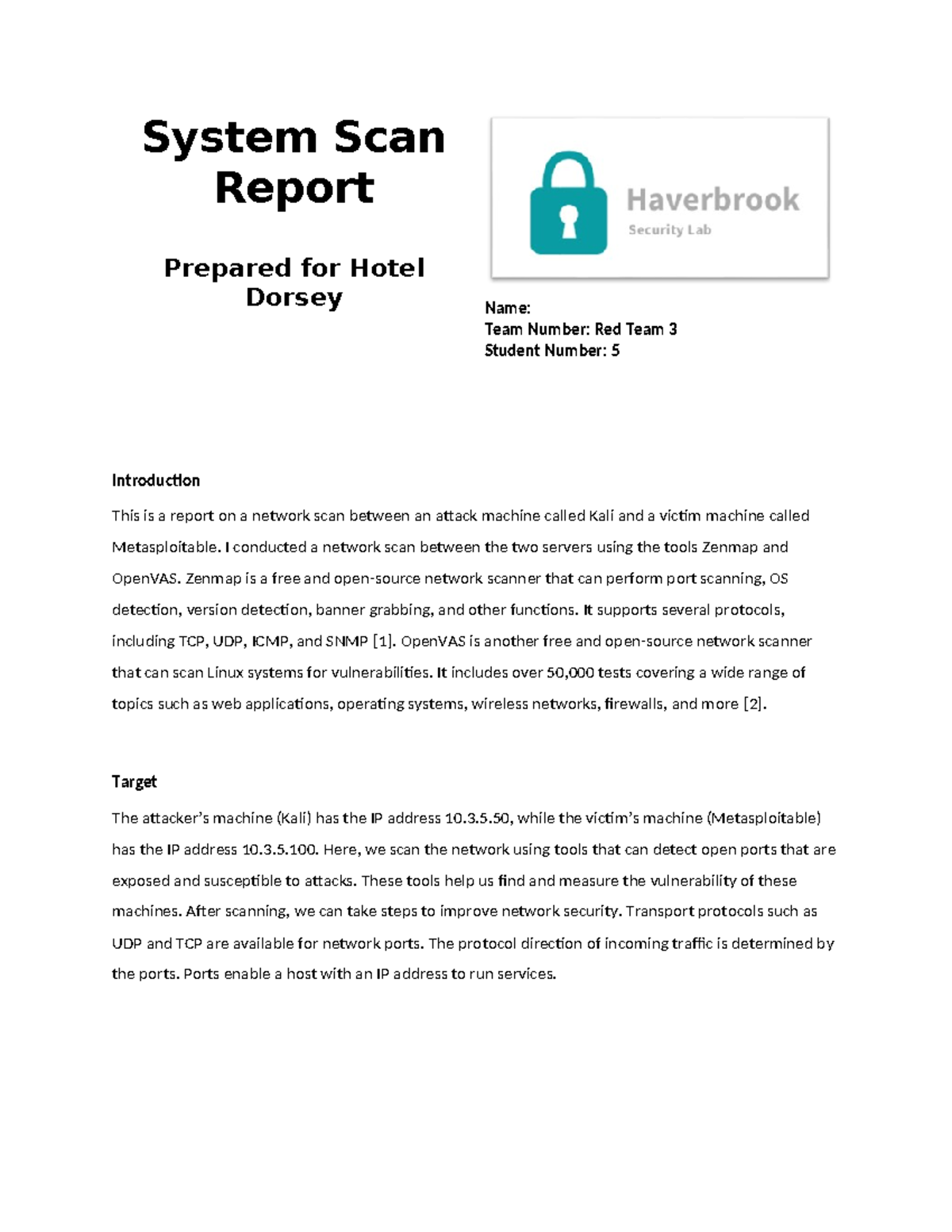 System Scan Sa - assignment - System Scan Report Prepared for Hotel ...