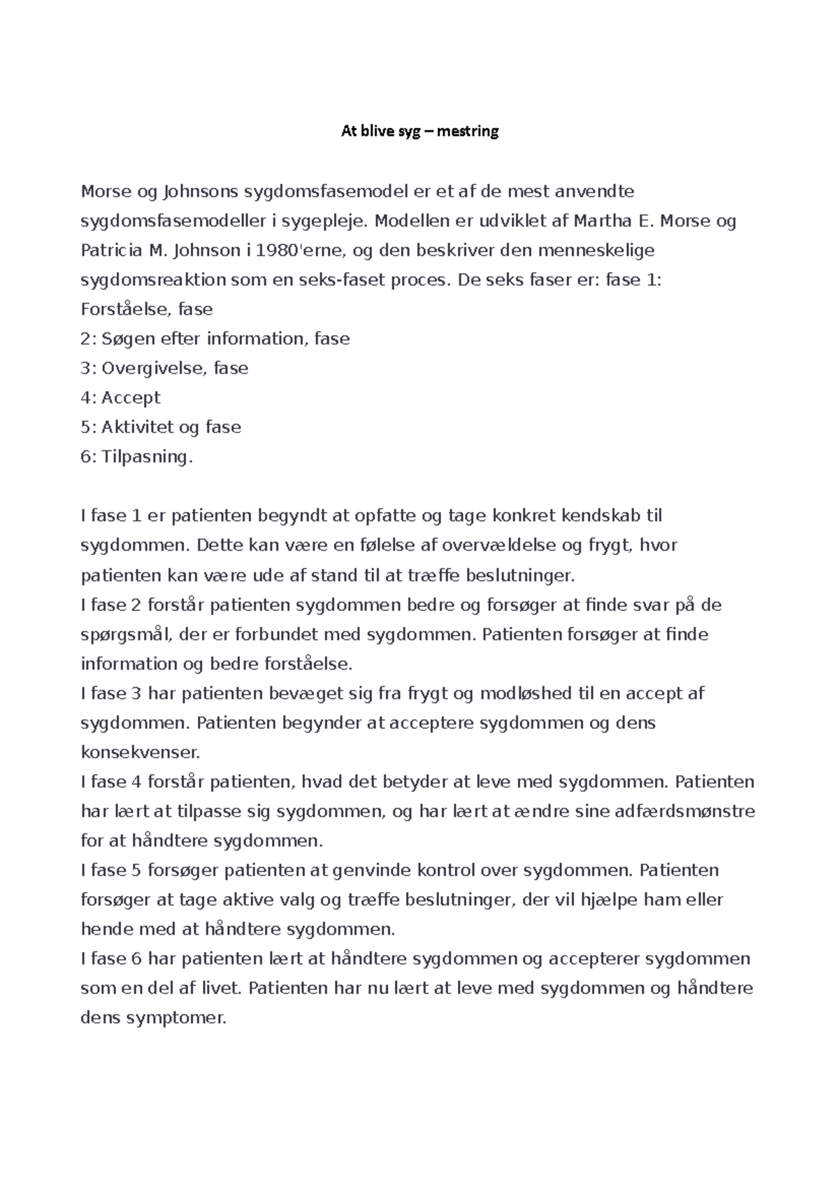 At blive syg - Mestring - At blive syg – mestring Morse og Johnsons ...