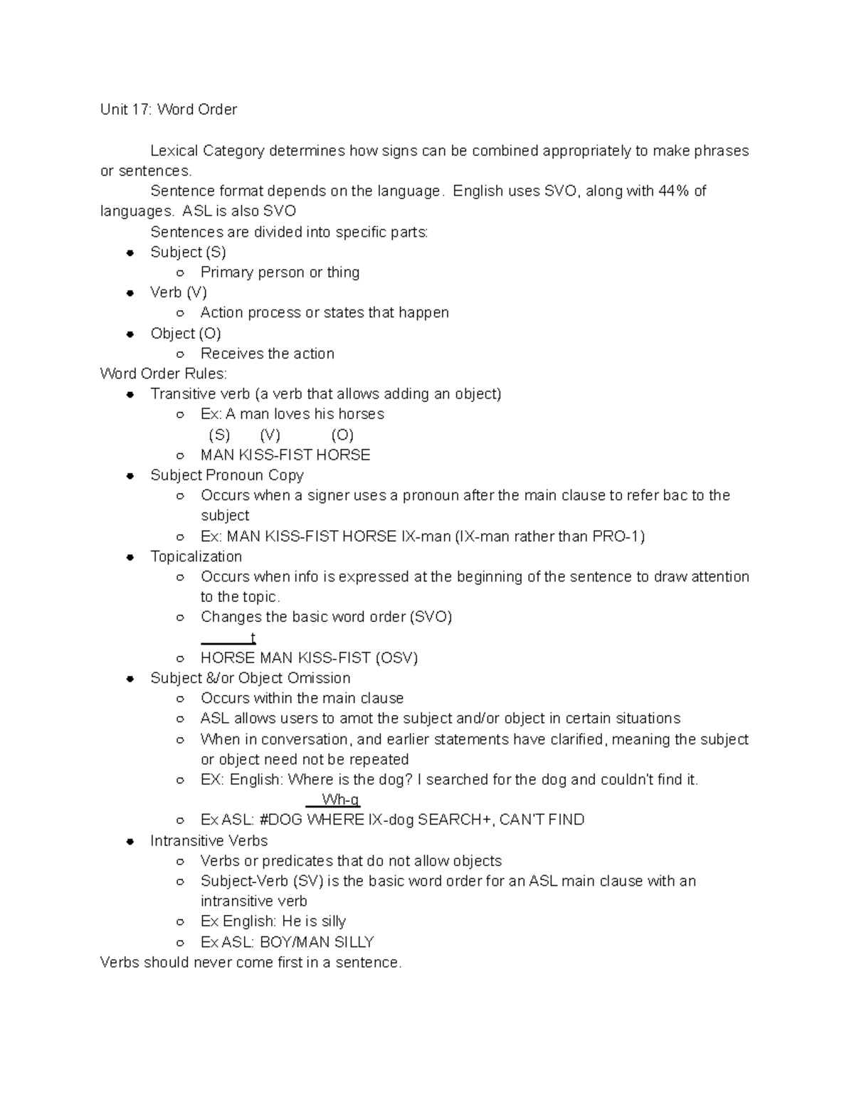 Unit 17 Word Order - Lecture notes - Unit 17: Word Order Lexical ...