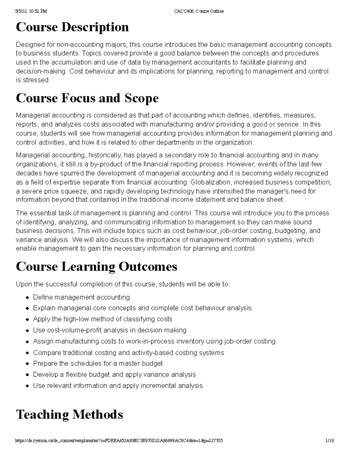 CACC406, Course Outline - Course Description Designed for non ...