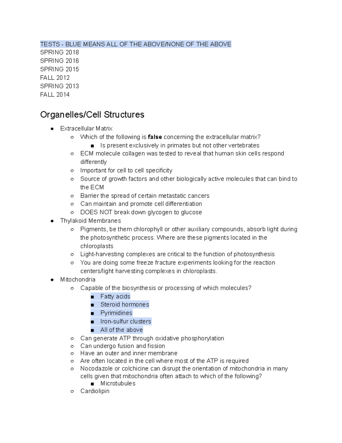 Cell Bio Test 3 Study Guide - Google Docs - TESTS - BLUE MEANS ALL OF ...