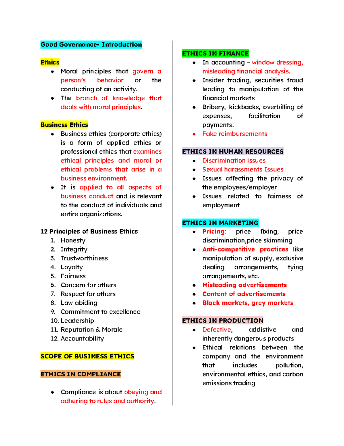 BUS. Ethics Reviewer Prelim - Good Governance- Introduction Ethics ...