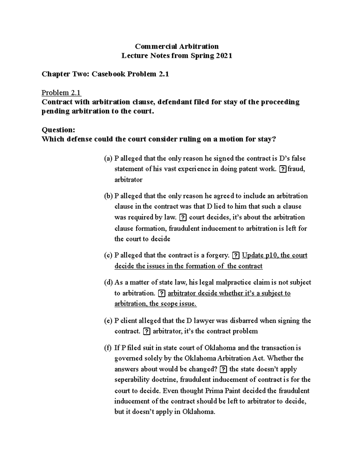 Chapter Two- Casebook Problem 2.1 - Commercial Arbitration Lecture ...