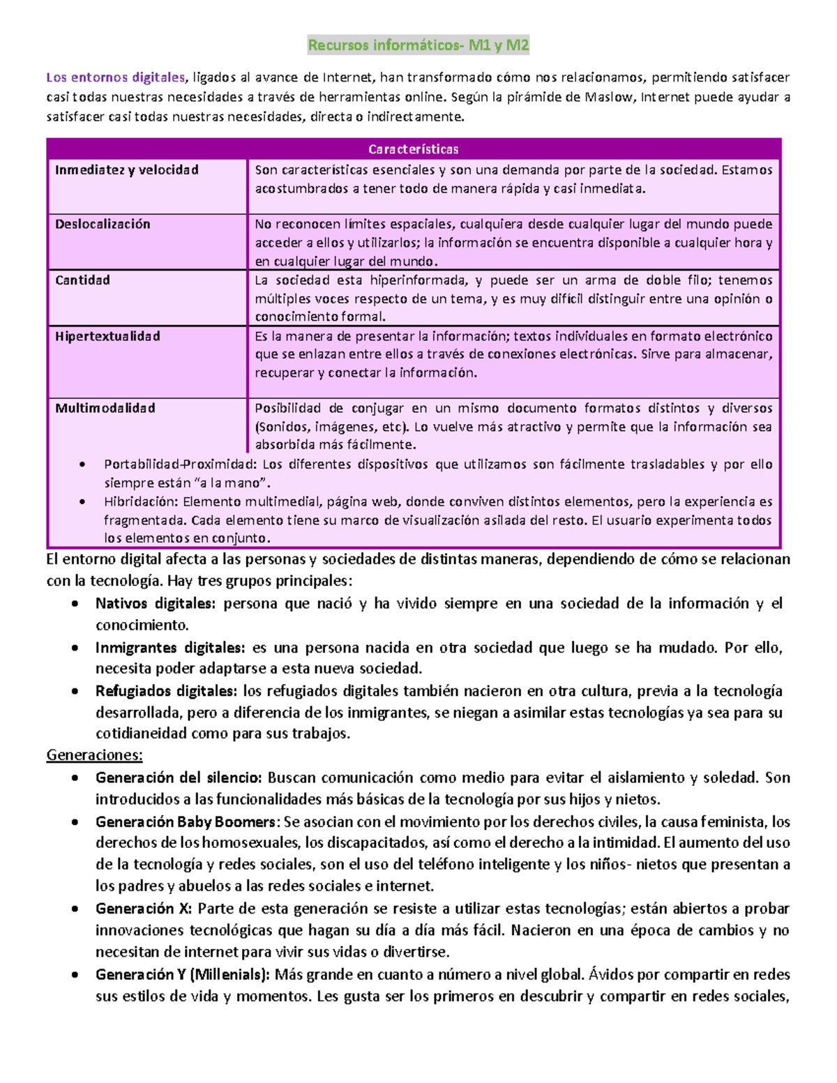 Resumen Mod 1 y 2 - Recursos informáticos- M1 y M Los entornos digitales, ligados al avance de ...