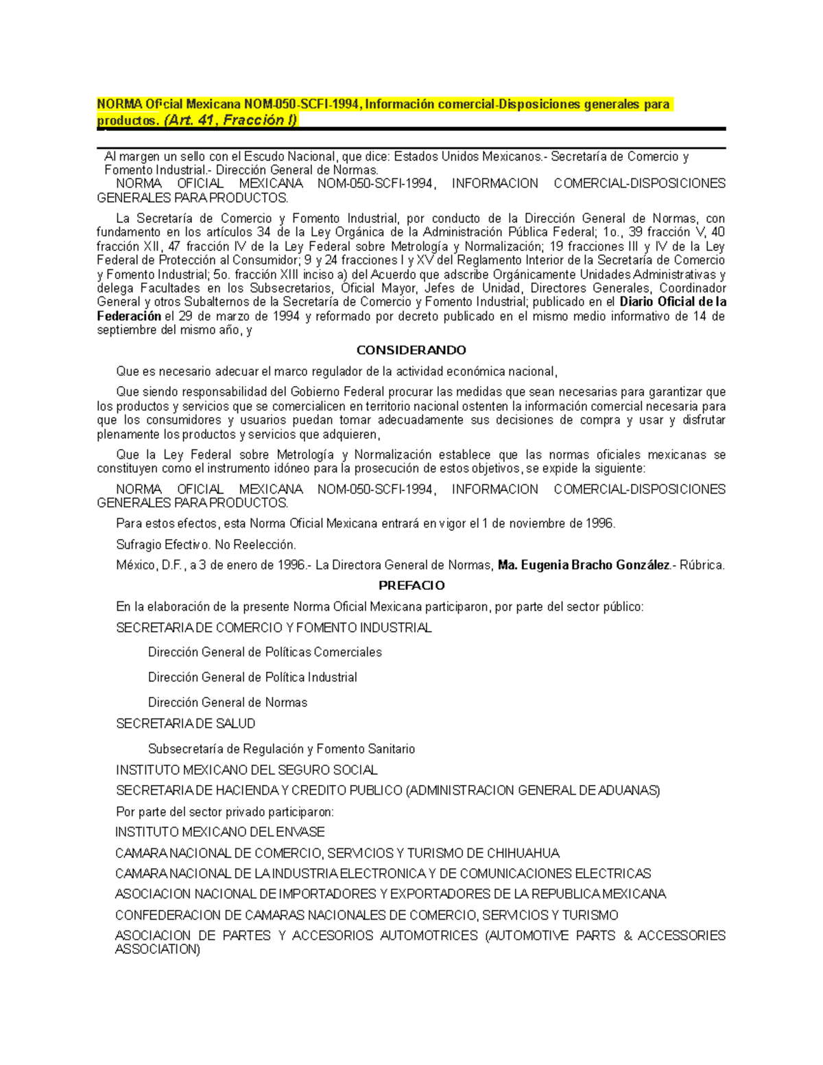Norma Oficial Mexicana NOM - NORMA Oficial Mexicana NOM-050-SCFI-1994 ...