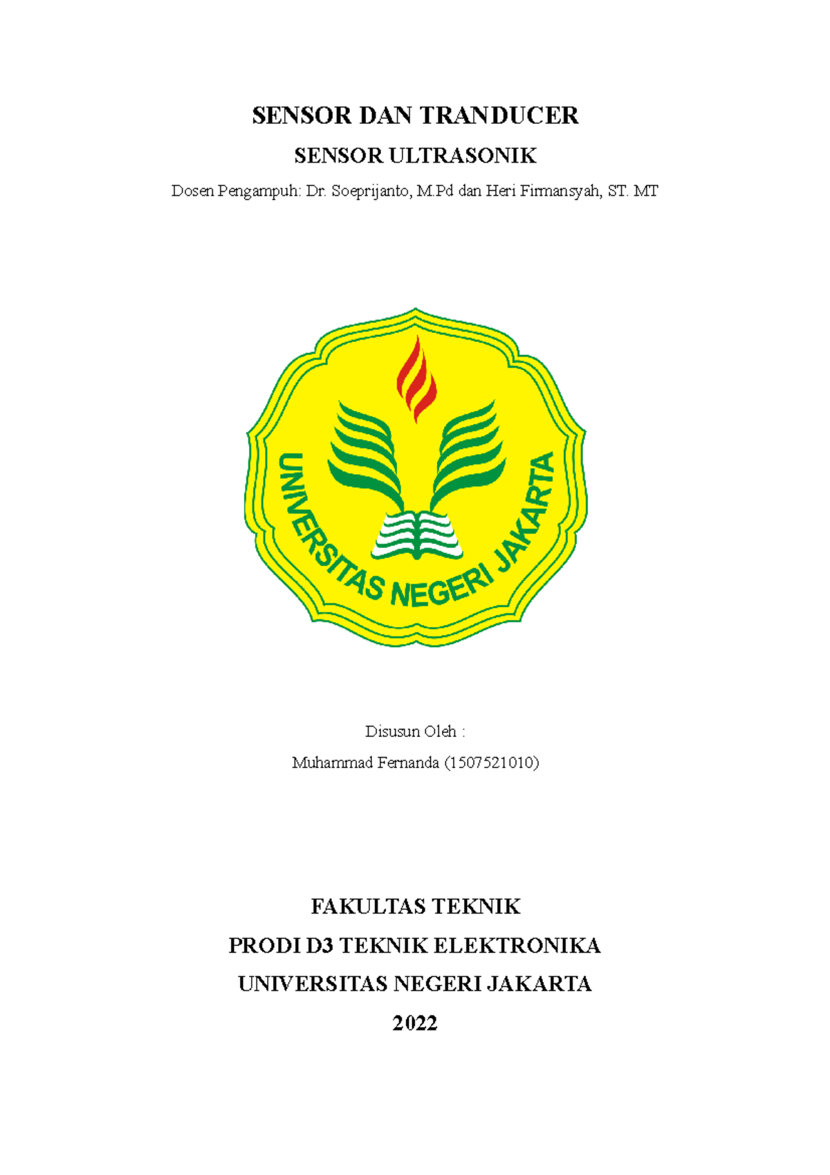 Muhammad Fernanda 1507521010 (Sensor Ultrasonik) - SENSOR DAN TRANDUCER ...