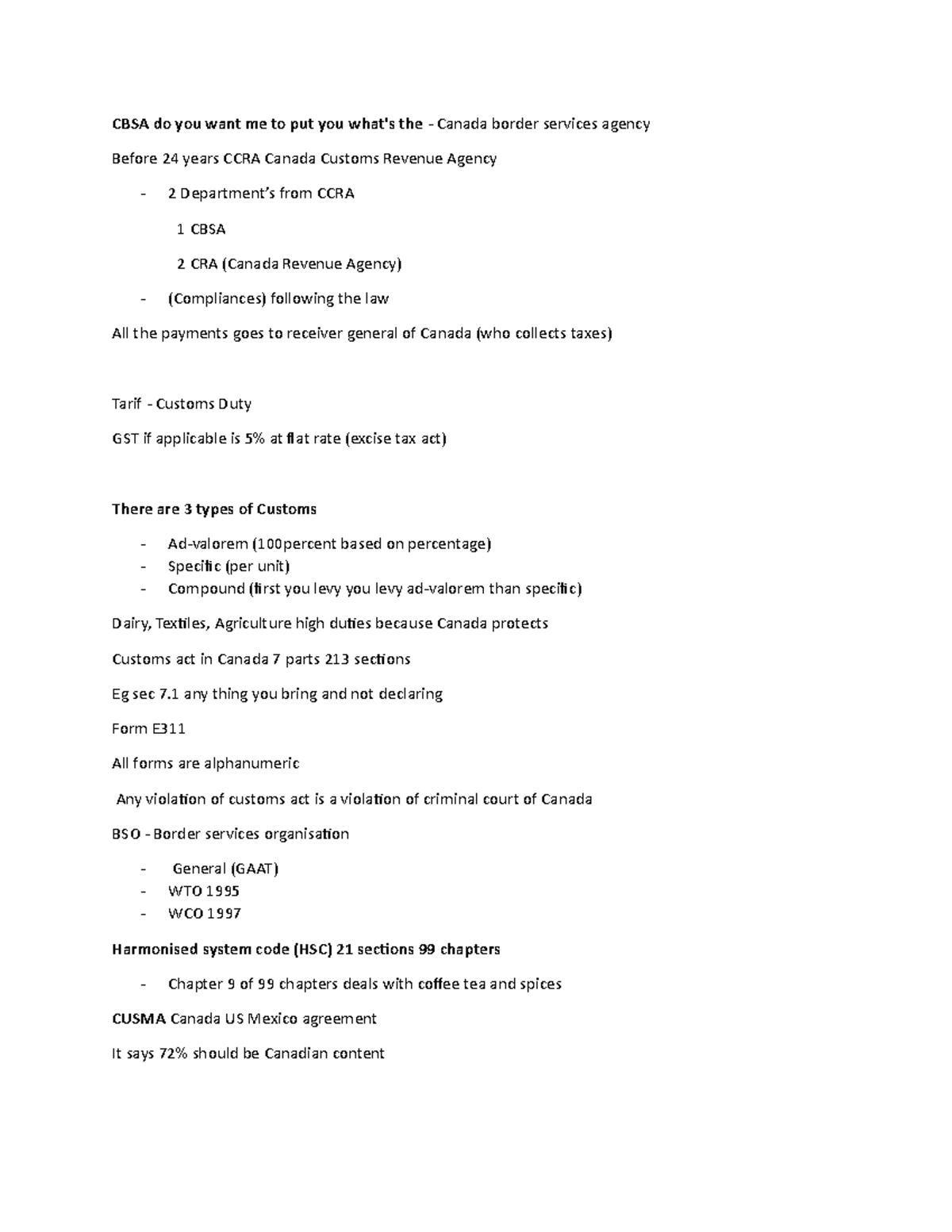 Customs and logistics - Assignment 2 - CBSA do you want me to put you ...
