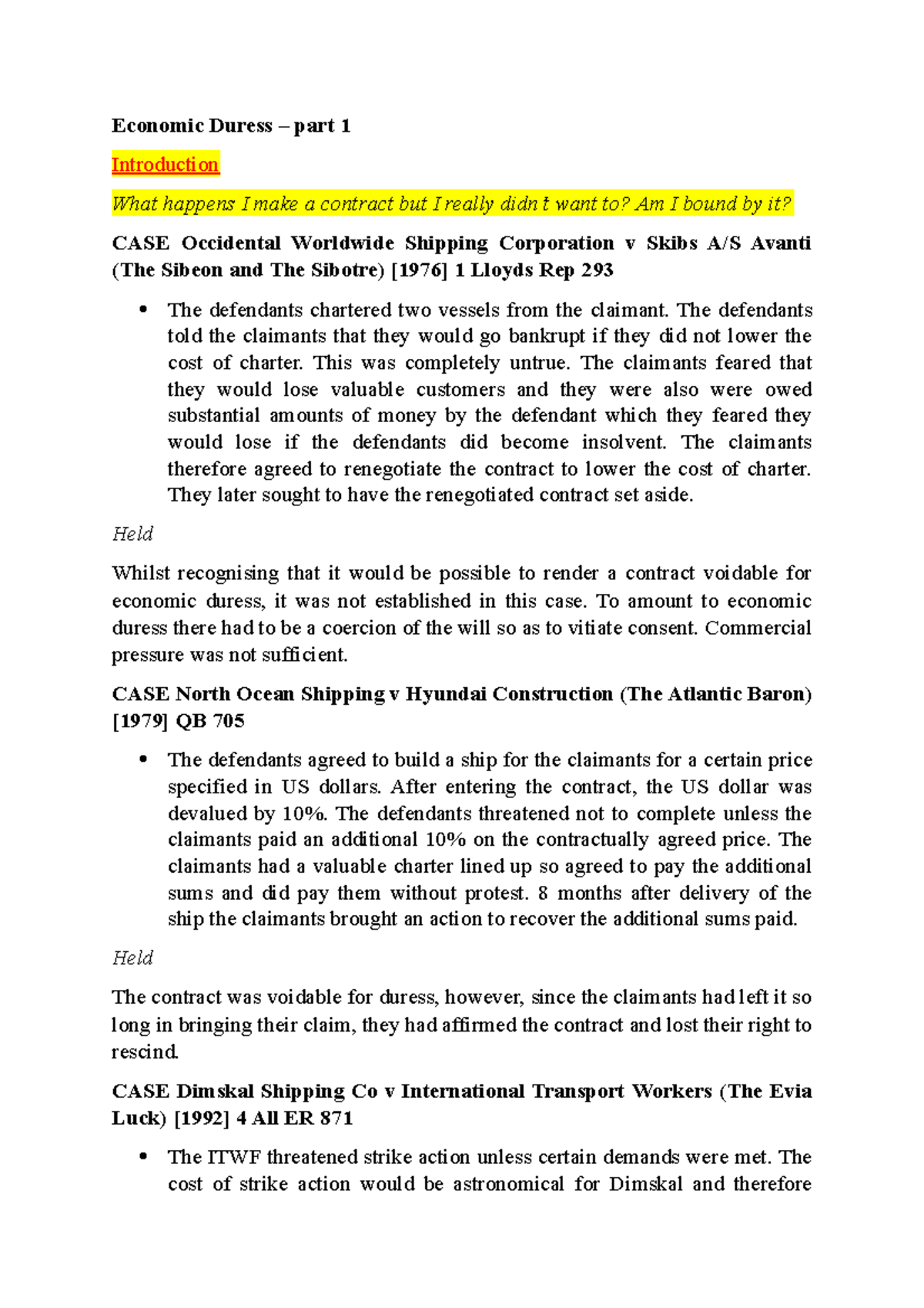 Contract law - Economic Duress part 1 - Economic Duress – part 1 ...