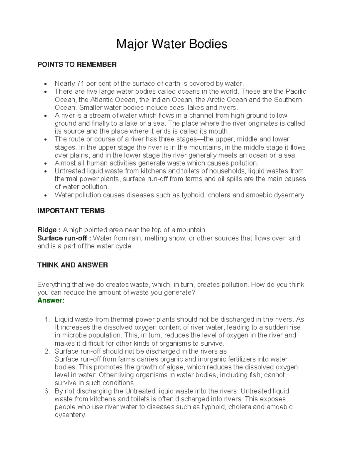 Major Water Bodies - notes - ncertbooksolutions POINTS TO REMEMBER ...