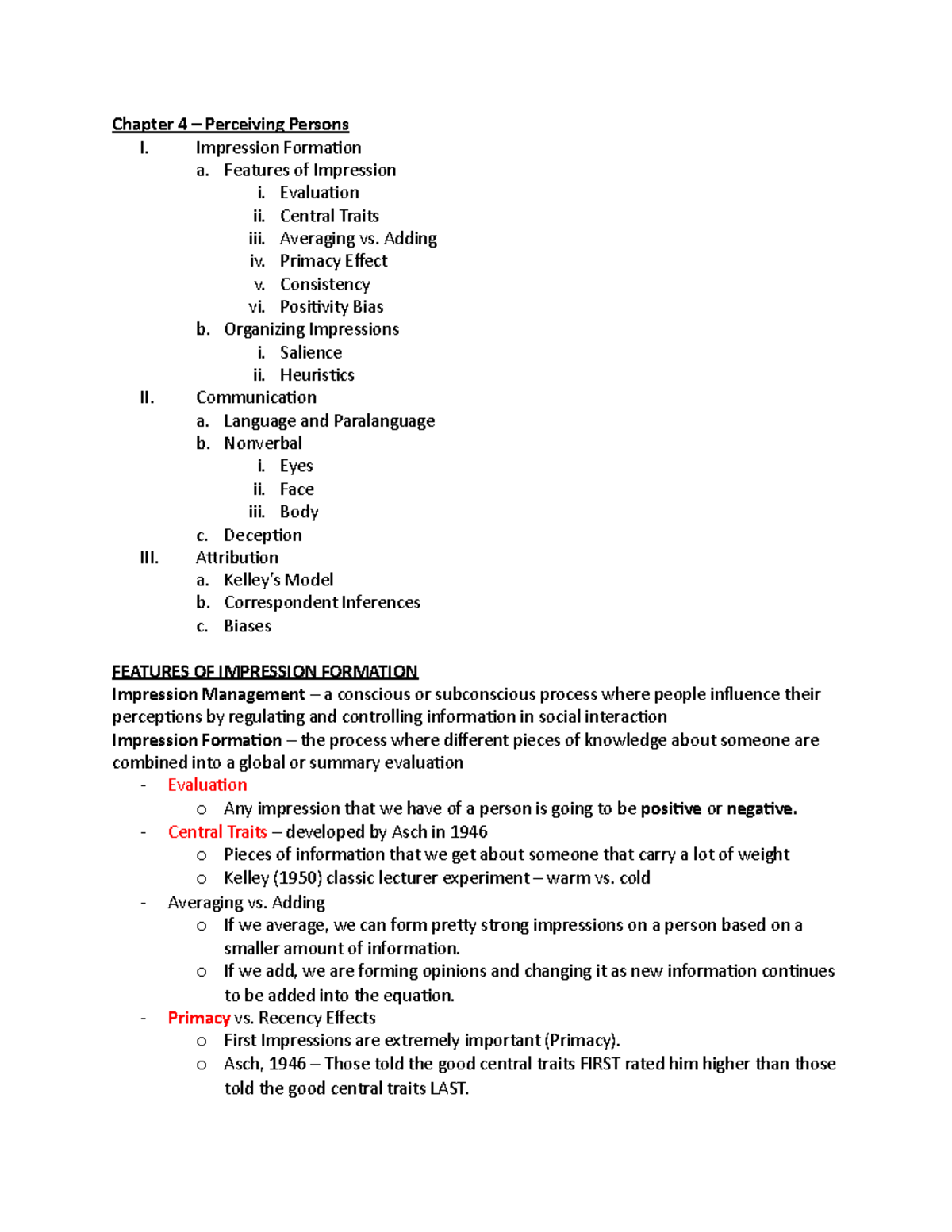 Chapter 4 - Perceiving Persons - Chapter 4 – Perceiving Persons I. Impression Formation a ...