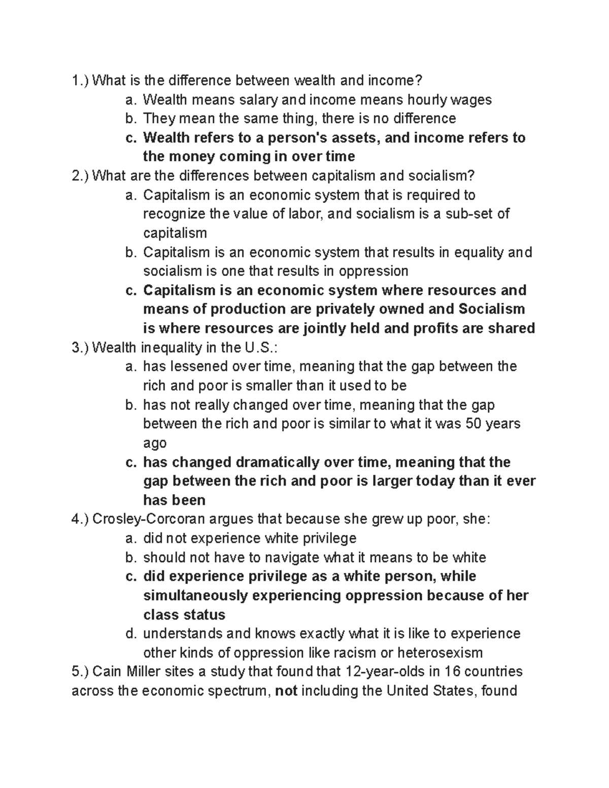 WGS 225 Classism Quiz - 1.) What is the difference between wealth and ...