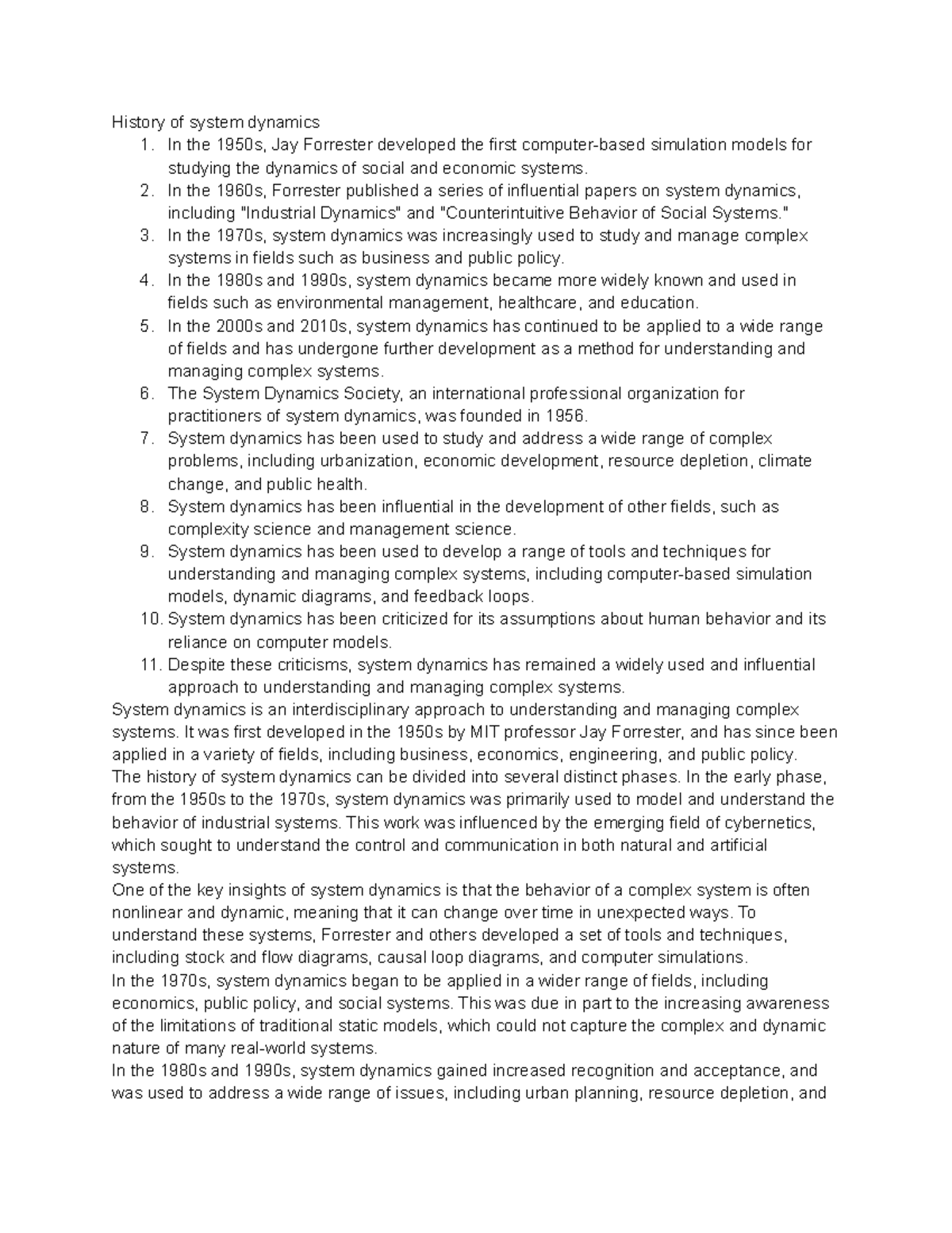 History of system dynamics - In the 1950s, Jay Forrester developed the ...