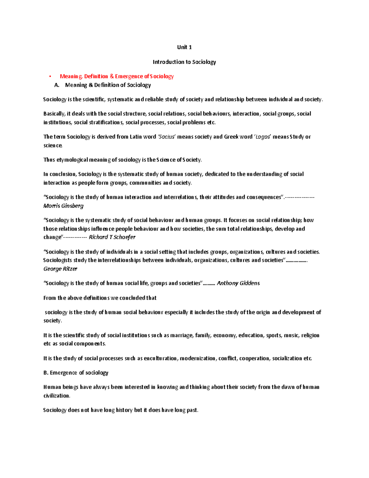 Sociology @mbk - Lecture notes 1 to 60 - Unit 1 Introduction to ...