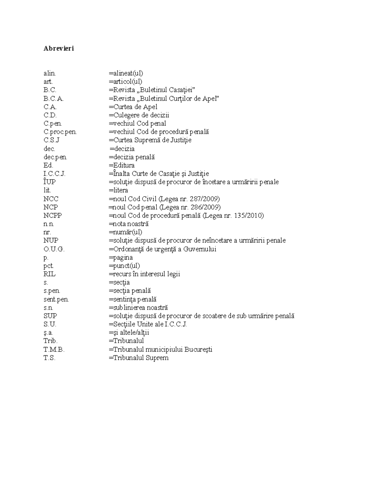 Fise Drept Penal Partea Speciala - Abrevieri alin. =alineat(ul) art ...