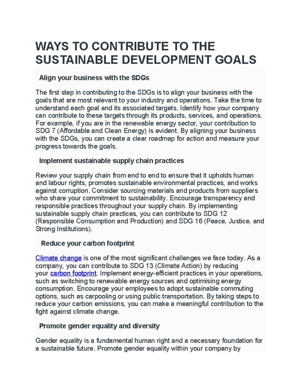 WAYS TO Contribute TO THE Sustainable Development Goals - WAYS TO ...