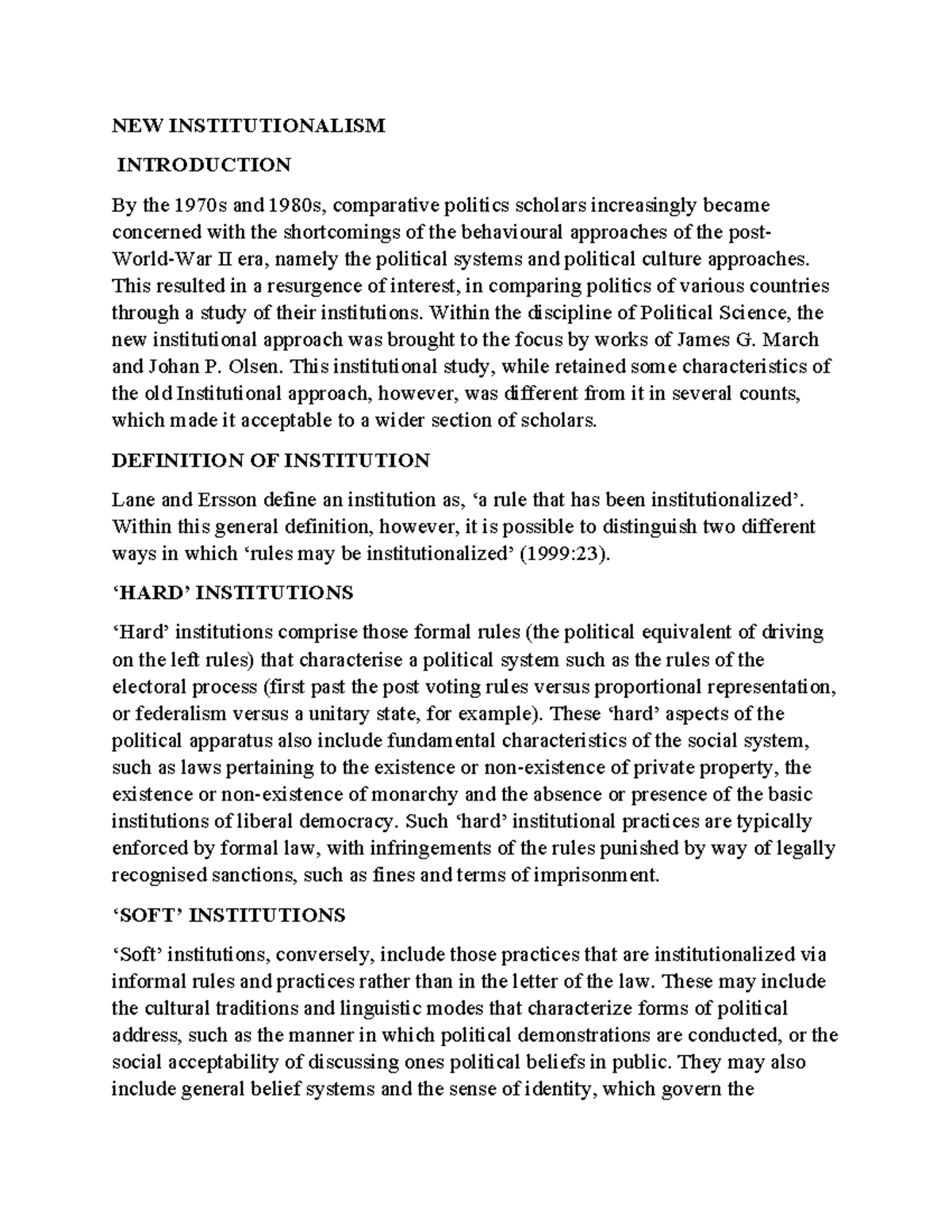 New Intitutionalism Approach - NEW INSTITUTIONALISM INTRODUCTION By the ...