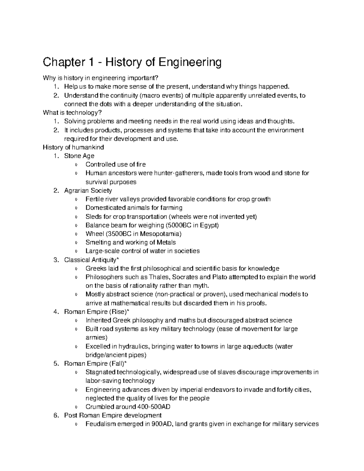 Summary Notes Chap 1-6 - NIL - Chapter 1 - History of Engineering Why ...