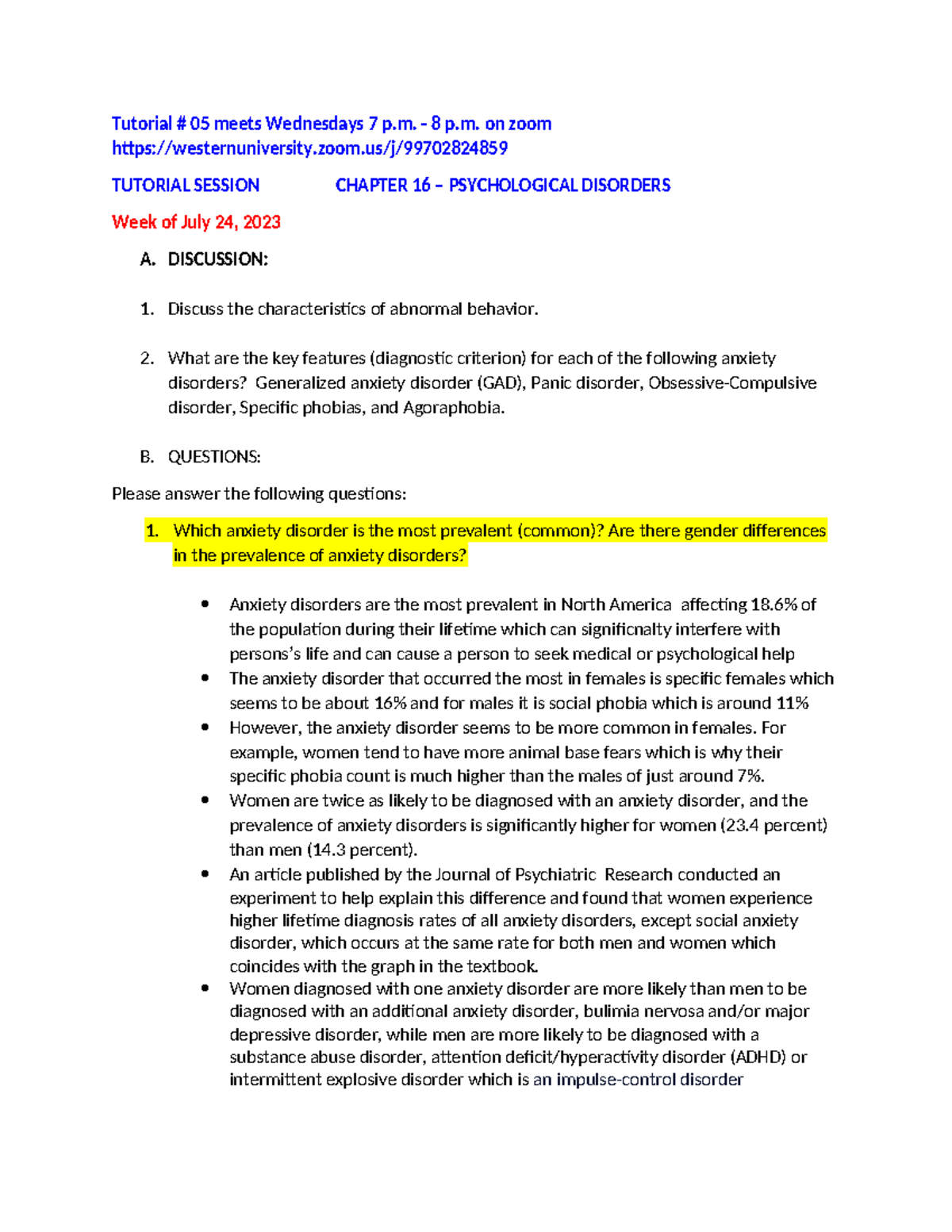 Chapter 16 and 17 discussion and tutorial questions - Tutorial # 05 ...
