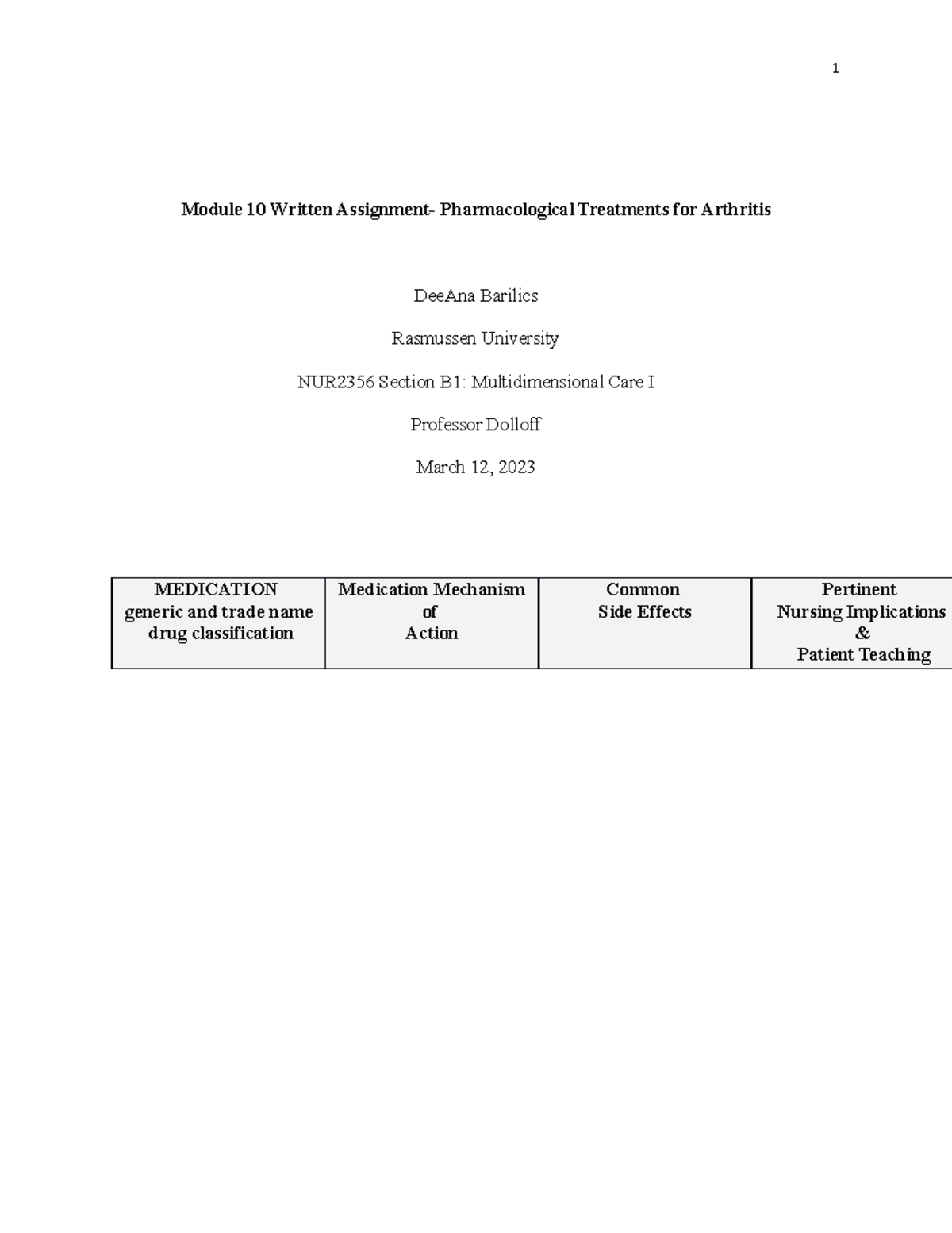 DBarilics Module 10 Written Assignment-Pharmacological Treatments for ...
