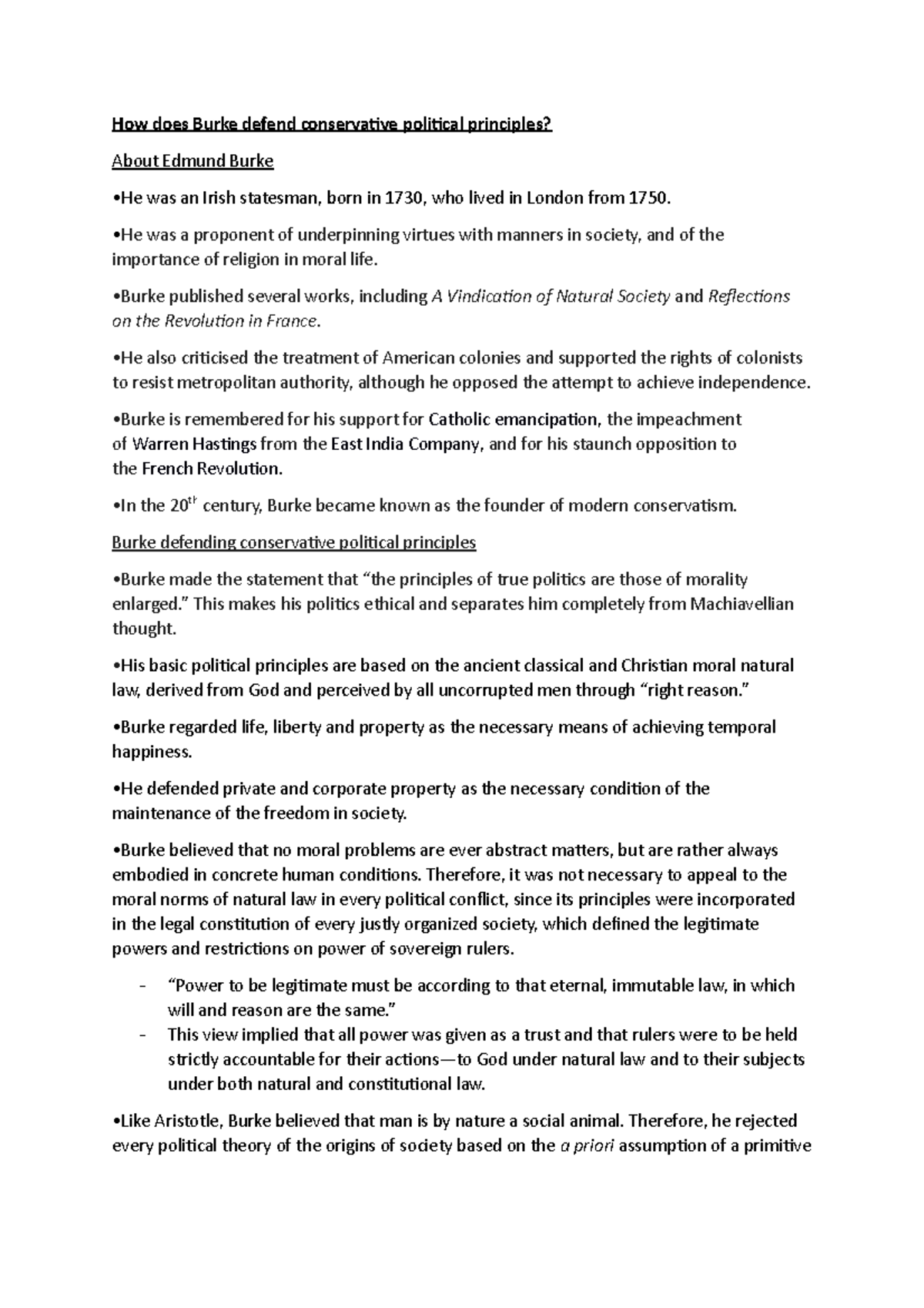 Notes on Burke and his political principles - How does Burke defend ...