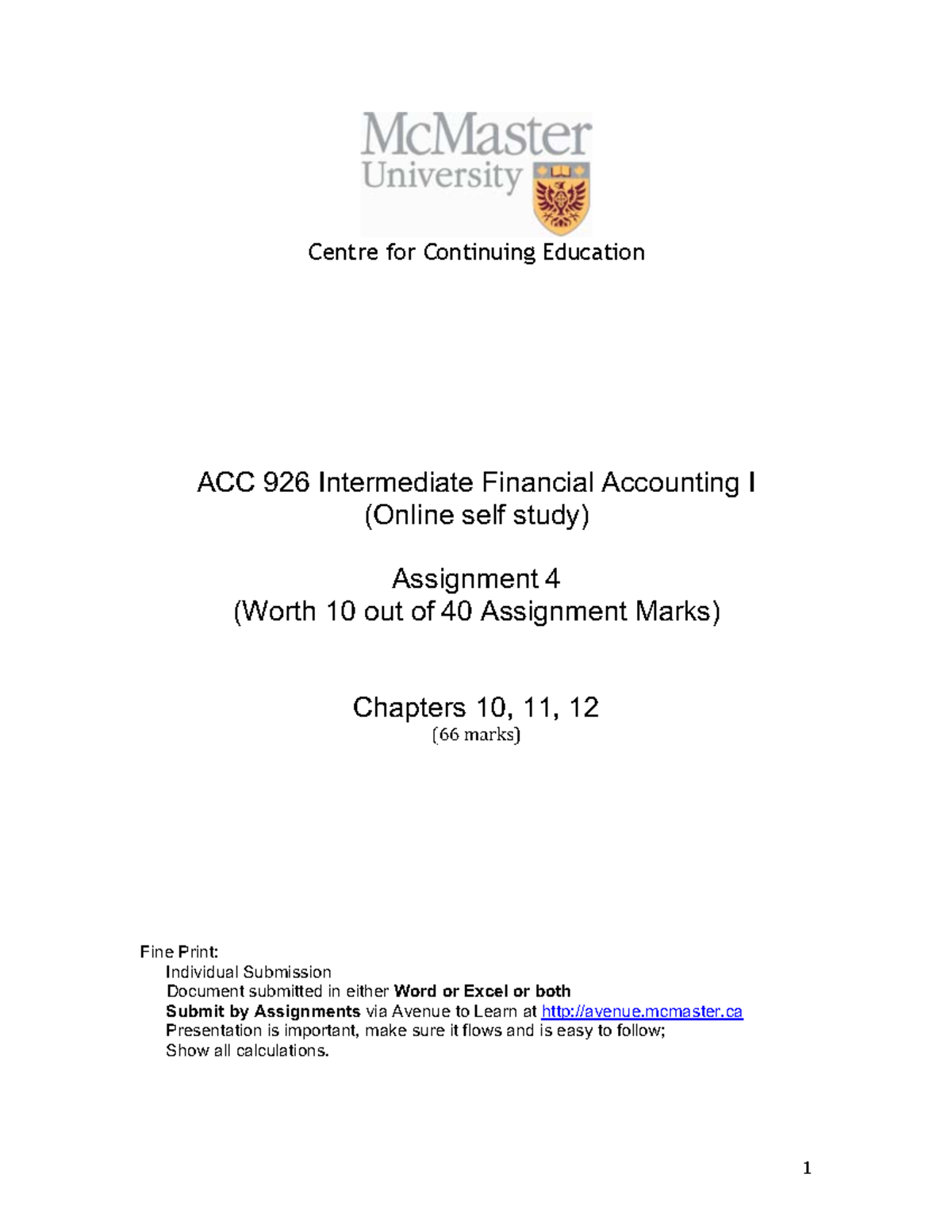 Assignment 4 ACC 926 - Centre for Continuing Education ACC 926 Intermediate Financial Accounting ...