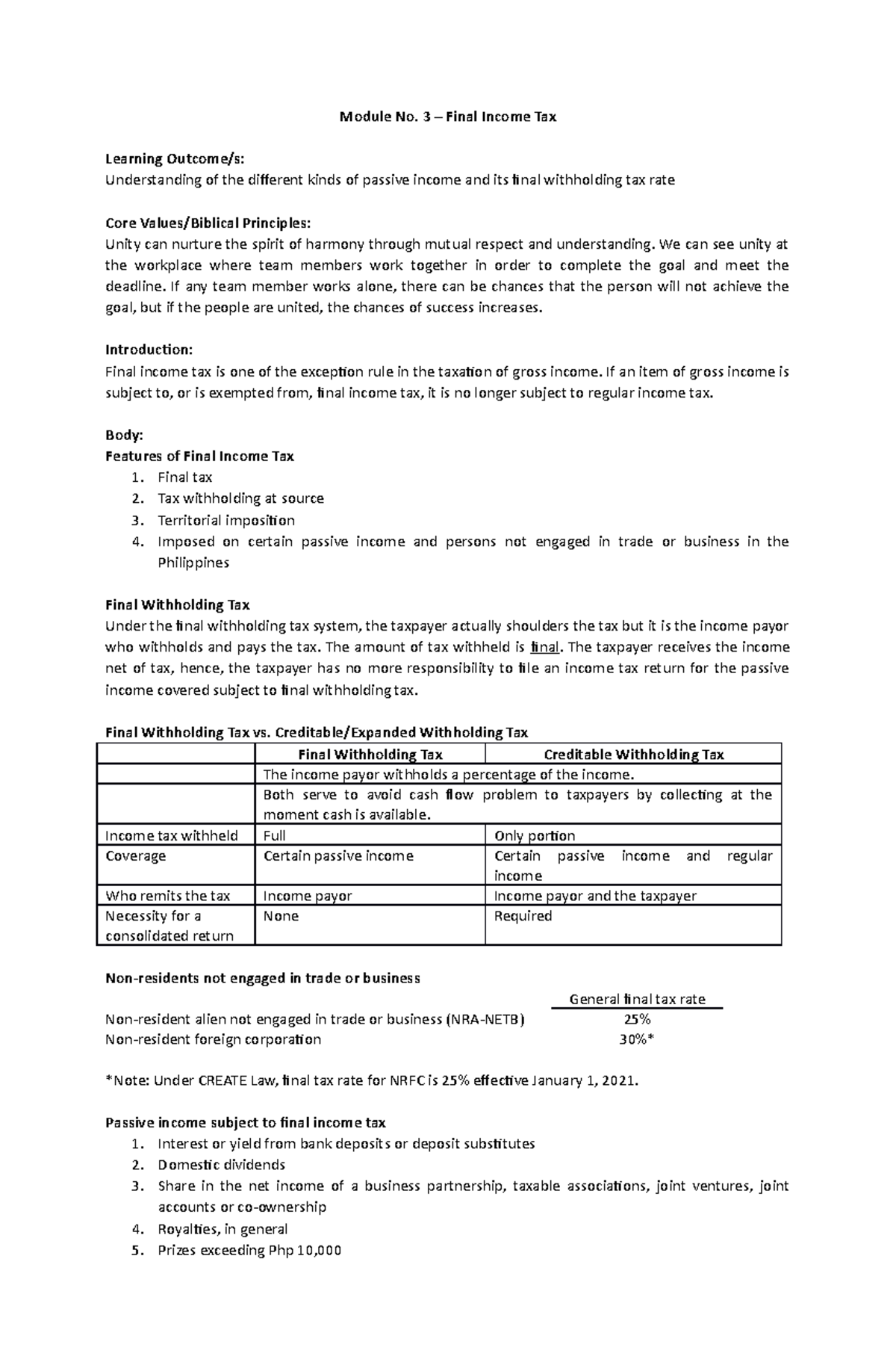Module No 3 - Final Income Tax - Module No. 3 – Final Income Tax ...