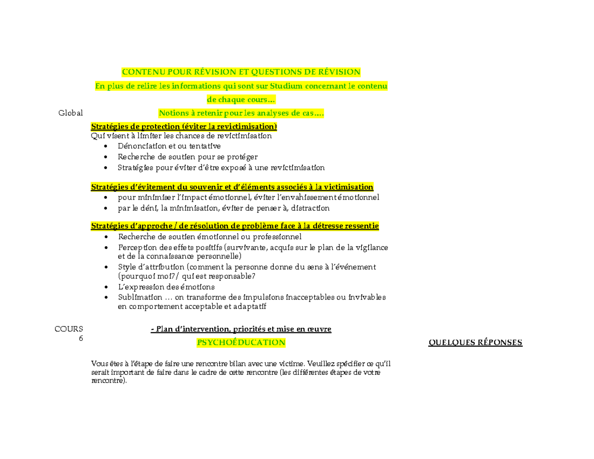 Questions de révision pour final - avec réponses - CONTENU POUR ...