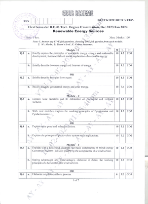 VTU Question Paper of BETCK205E/105E - Renewable Energy Sourcess - Studocu