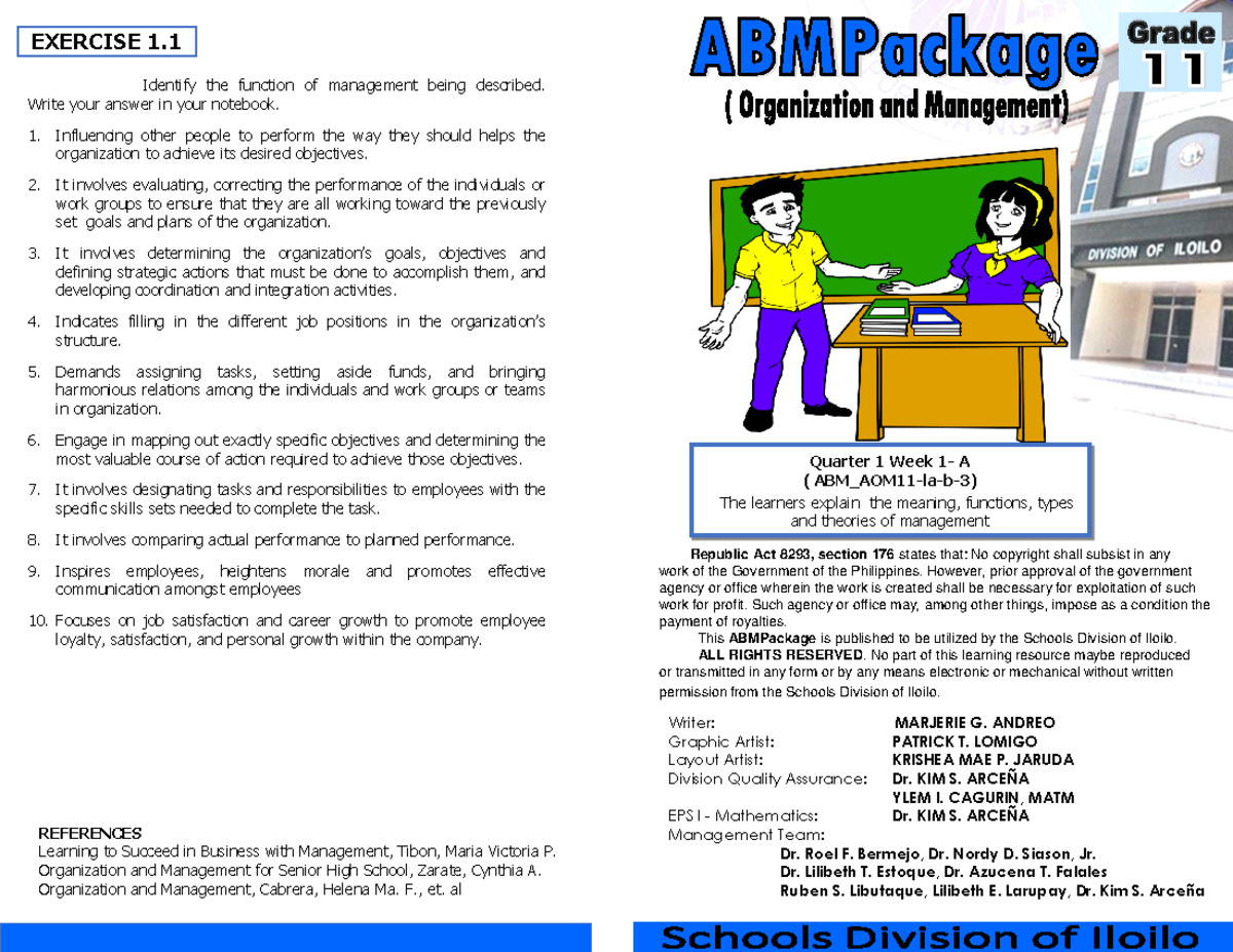 G11-Org - Lesson materials - Writer: MARJERIE G. ANDREO Graphic Artist ...