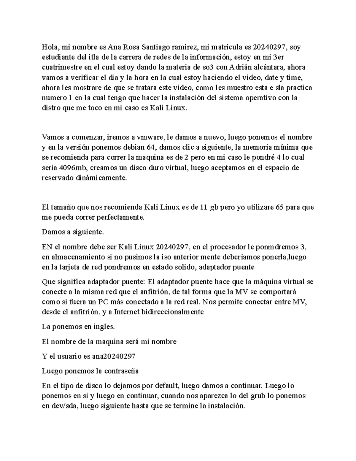 Hola - apuntes - Hola, mi nombre es Ana Rosa Santiago ramirez, mi ...