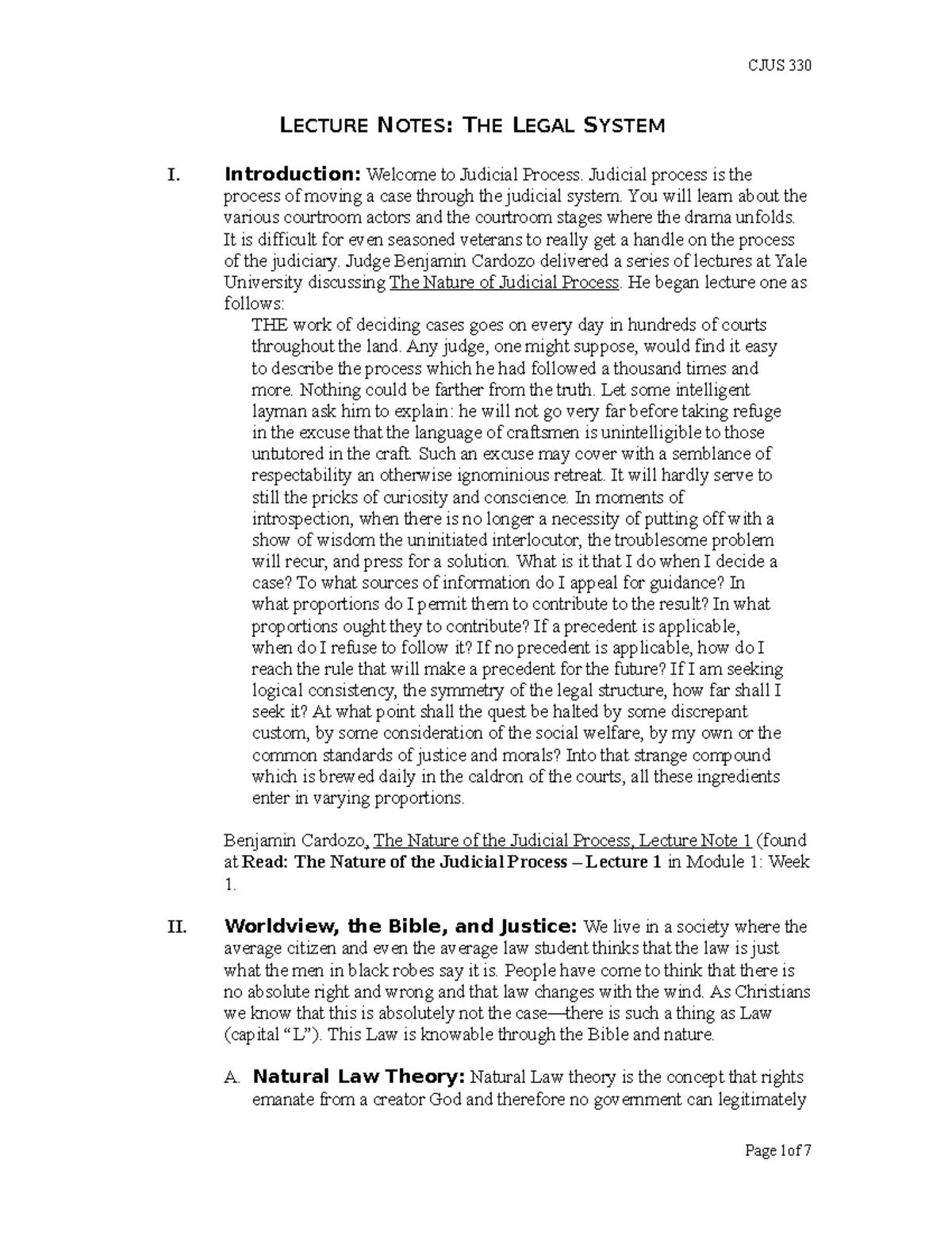 Lecture Notes The Legal System - LECTURE NOTES: THE LEGAL SYSTEM I ...